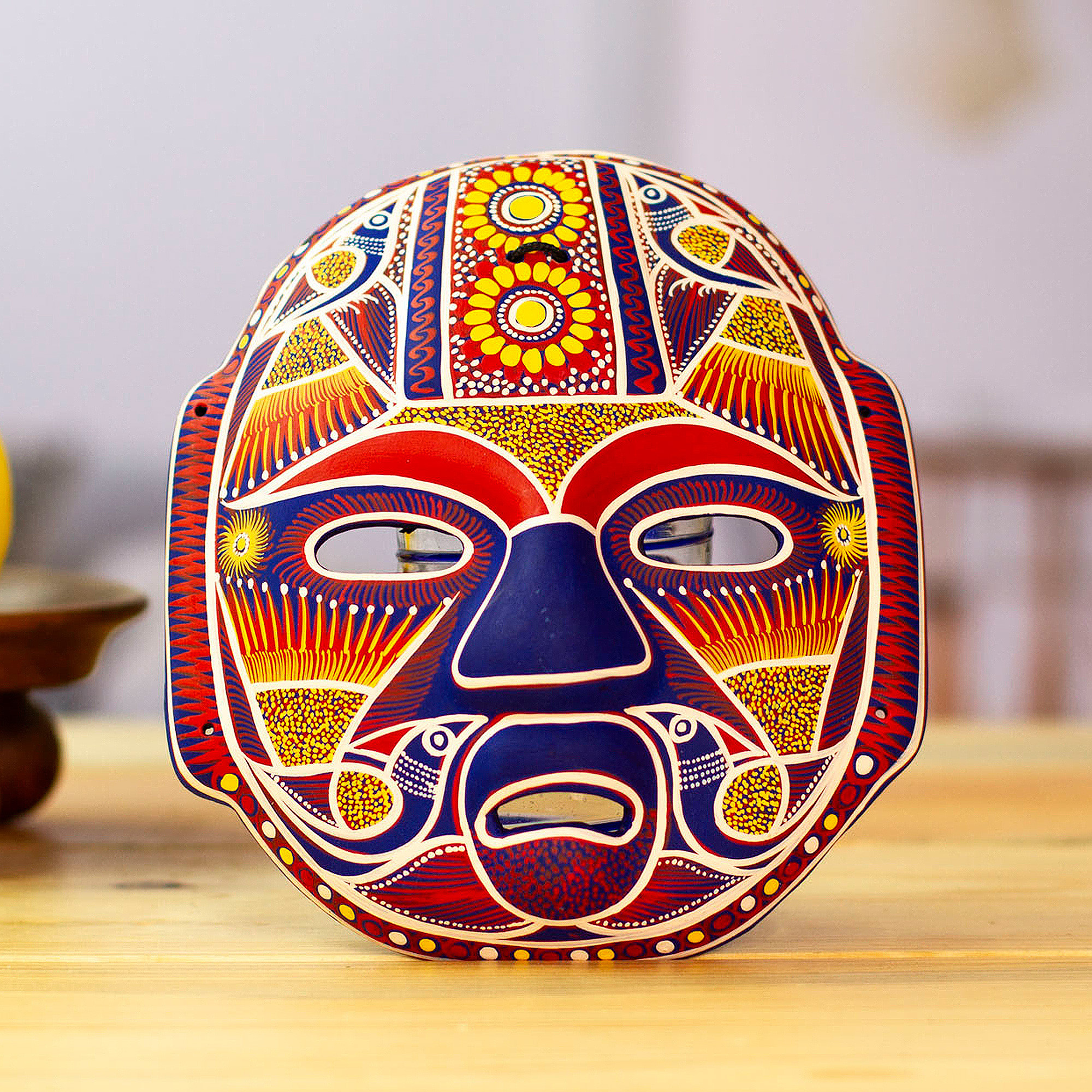 Collectible Mexican Ceramic Mask with Yellow Birds - Golden Olmec Lord ...