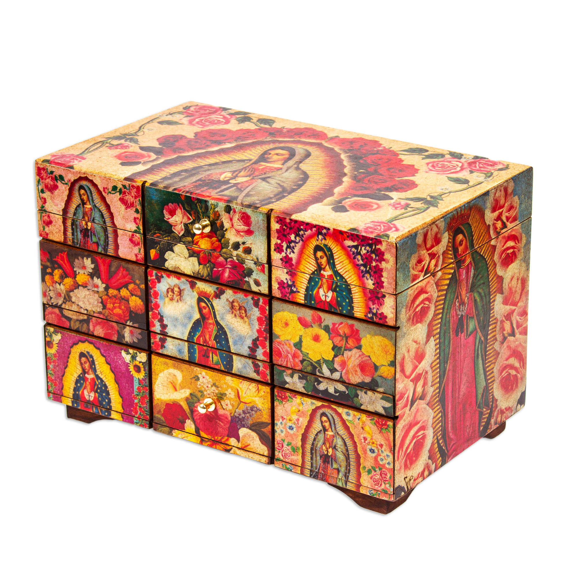Catholic Wood Decorative Box - A Bouquet for My Guadalupe | NOVICA