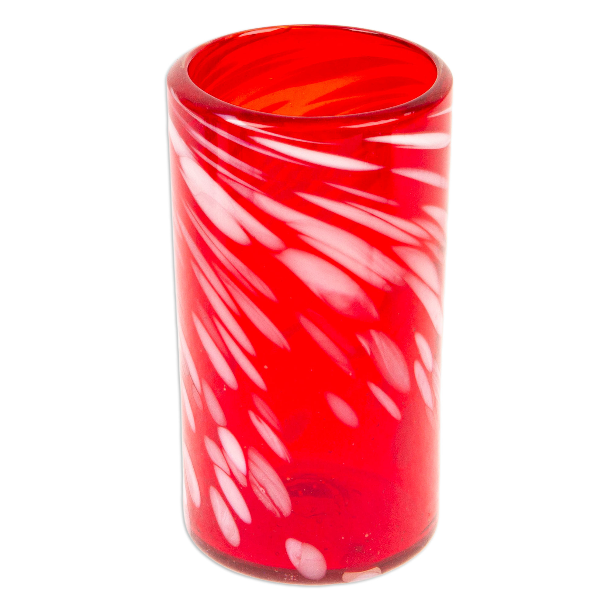 Set of 6 Red Artisan Crafted Hand Blown Glasses - Festive Red | NOVICA