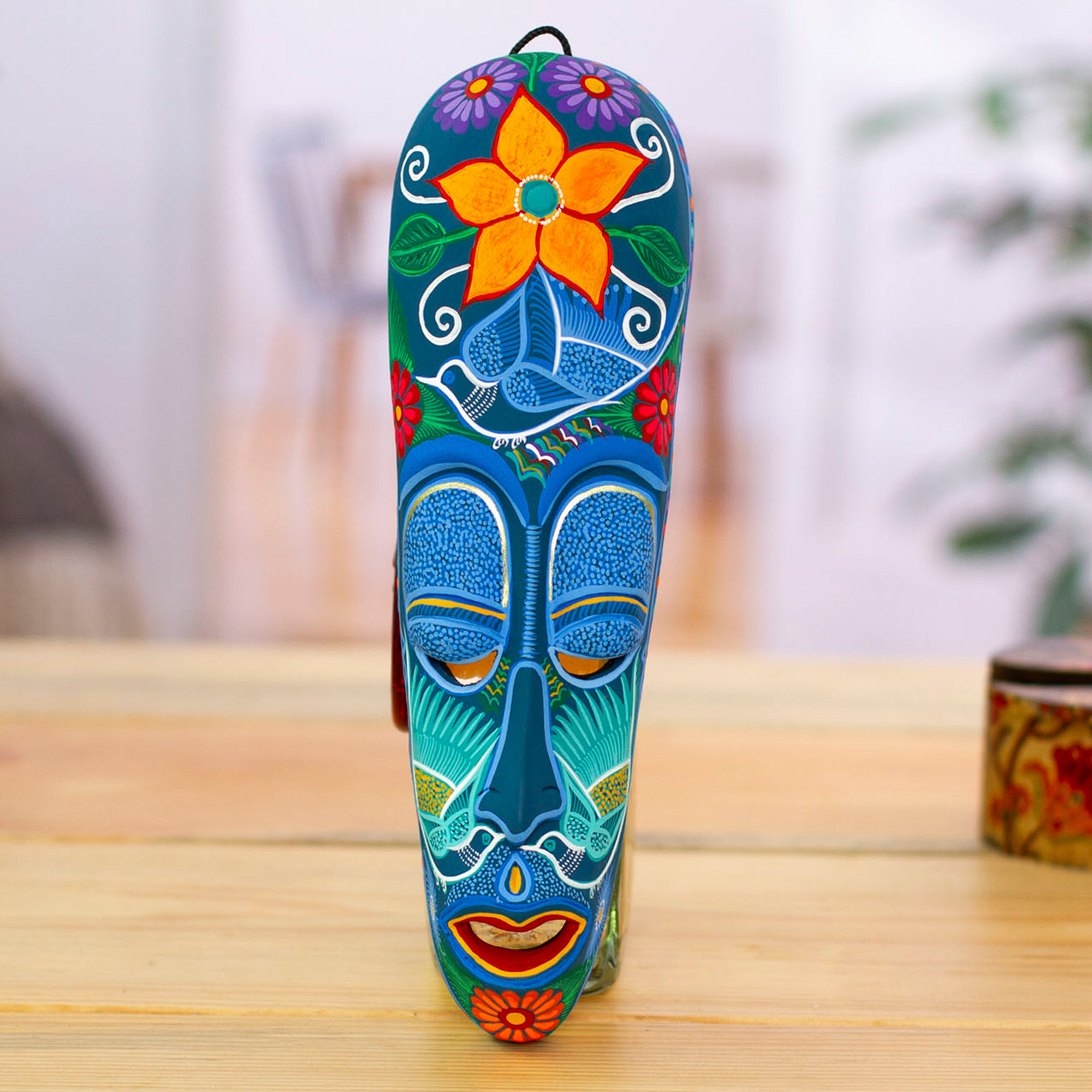 Original Ceramic Mask Painted by Hand - Blossoming Happiness | NOVICA