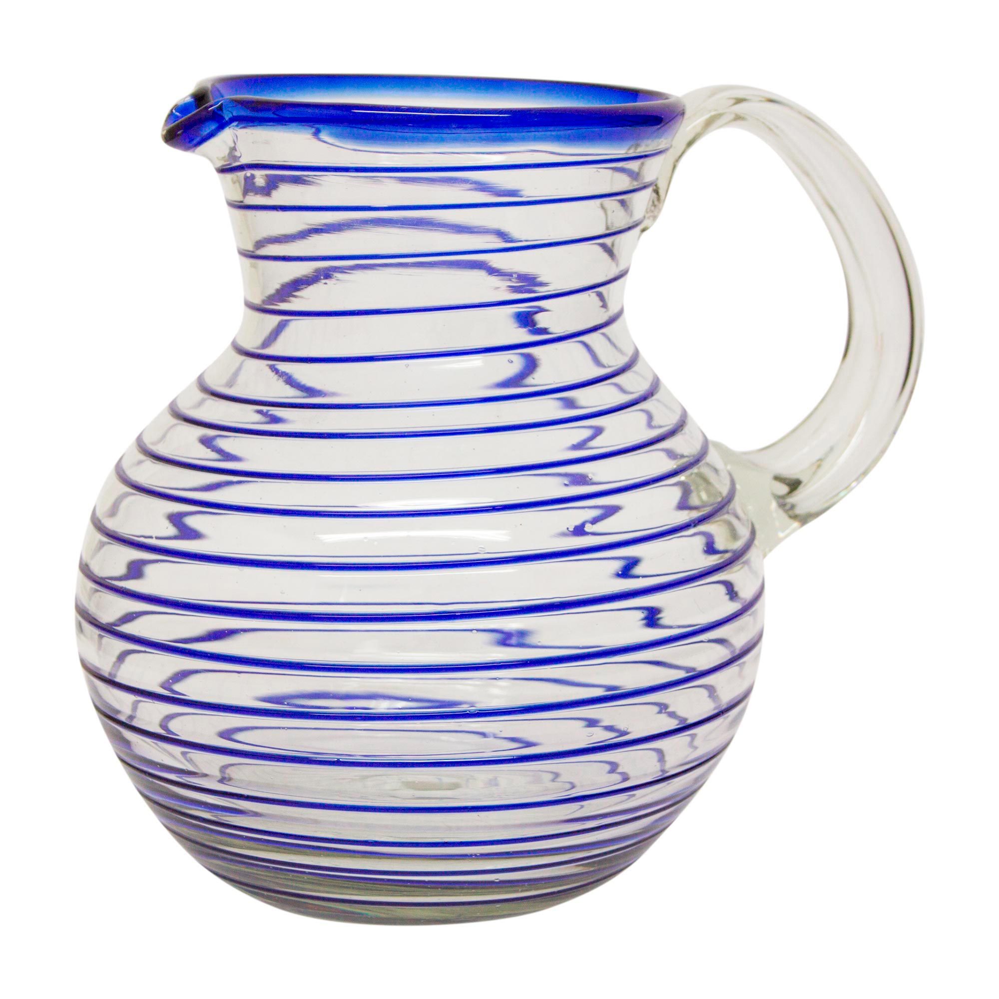 UNICEF Market | Mexican Handblown Recycled Glass Blue Stripe Pitcher ...