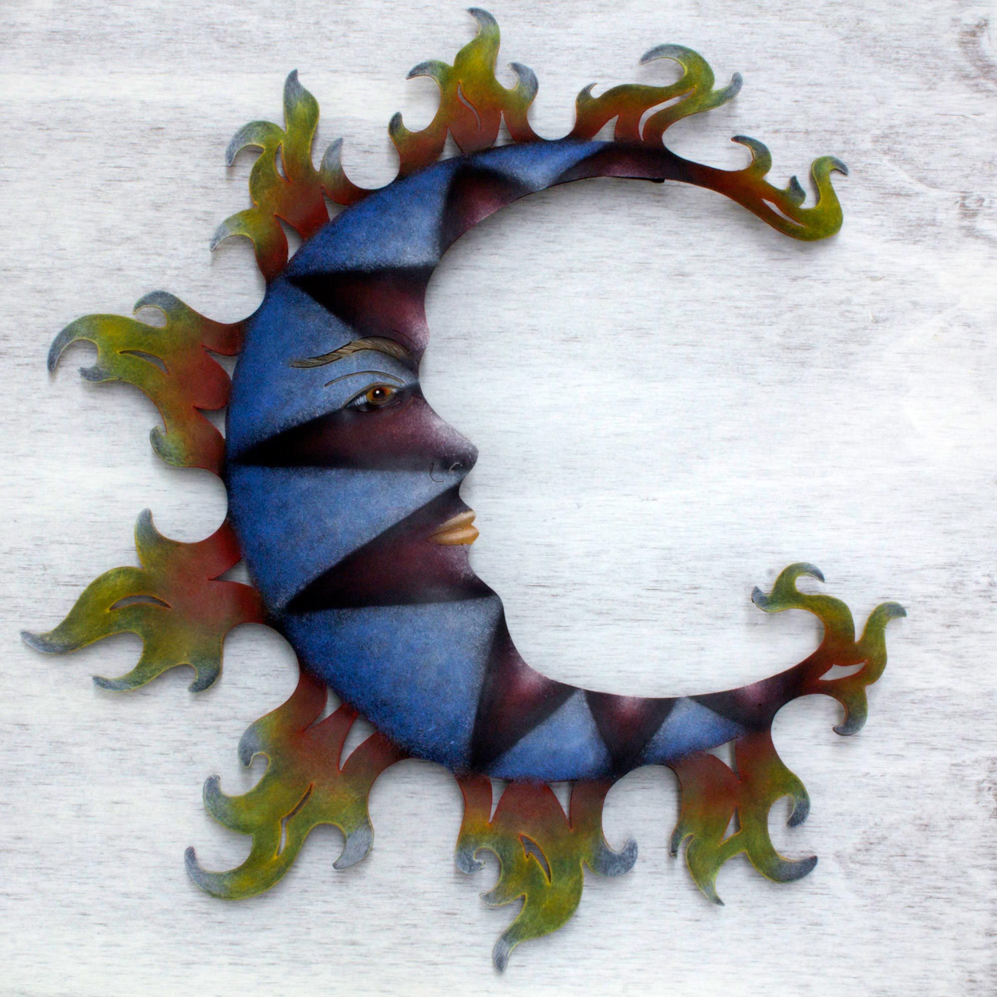 Hand Made Steel Moon Wall Sculpture from Mexico - Blue Moon Shadows ...