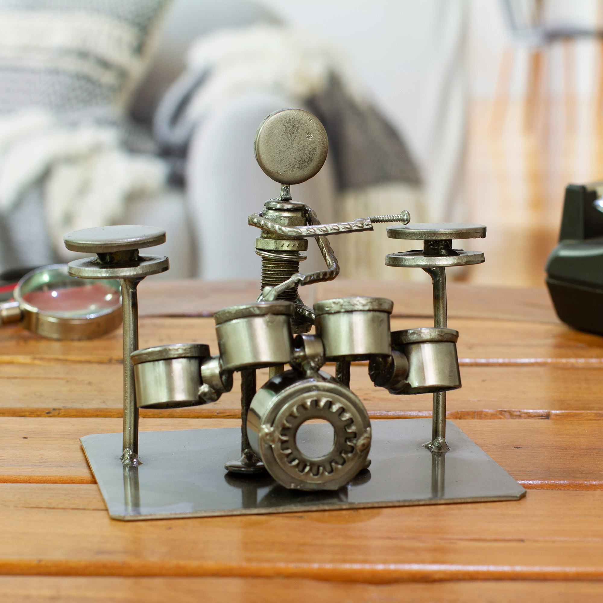 Hand Crafted Upcycled Metal Drummer Sculpture from Mexico - Rustic ...