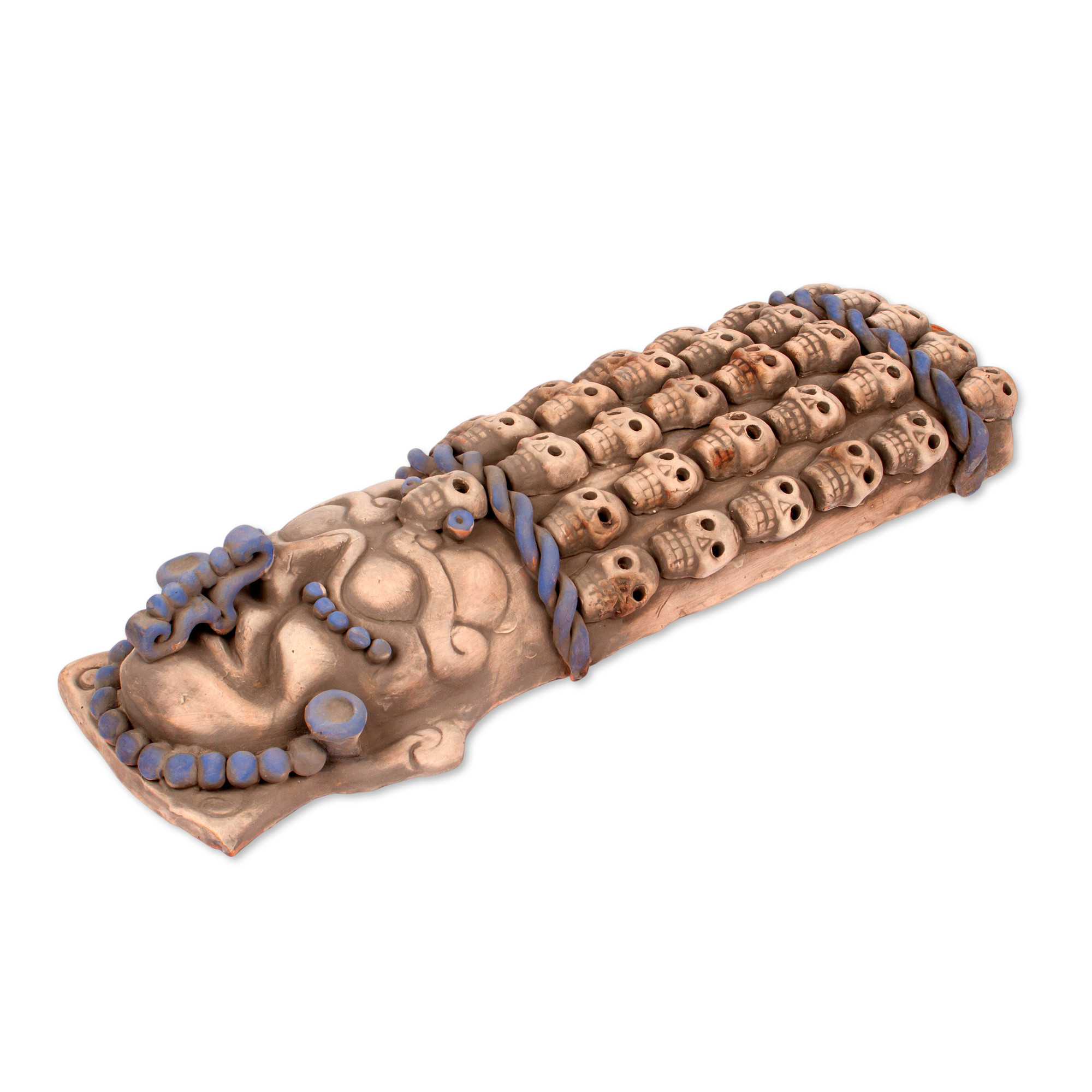 Mexican Maya and Aztec Ceramic Skull Motif Mask - Maya Tzompantli | NOVICA