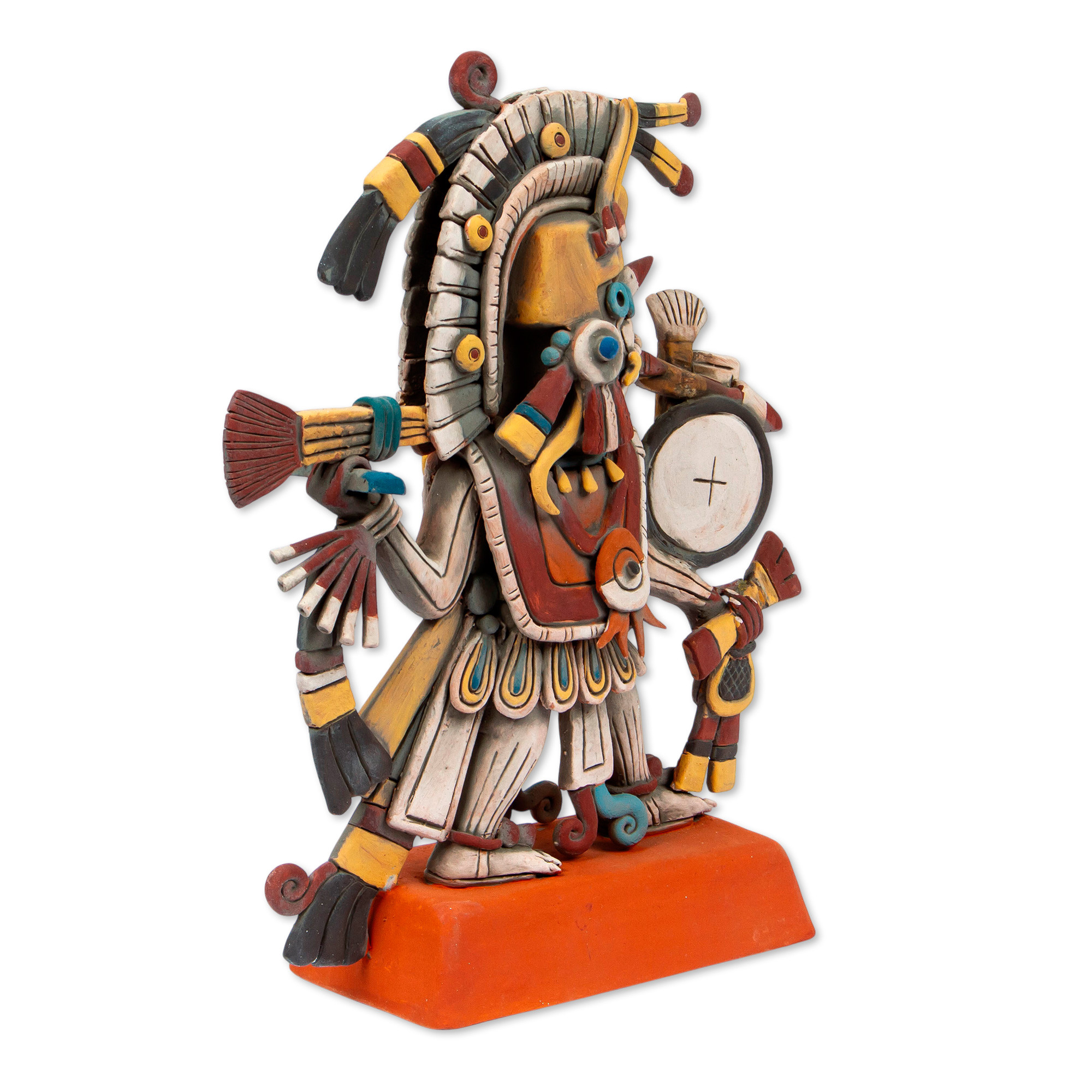 Signed Artisan Crafted Aztec Ceramic Sculpture from Mexico - Aztec God ...