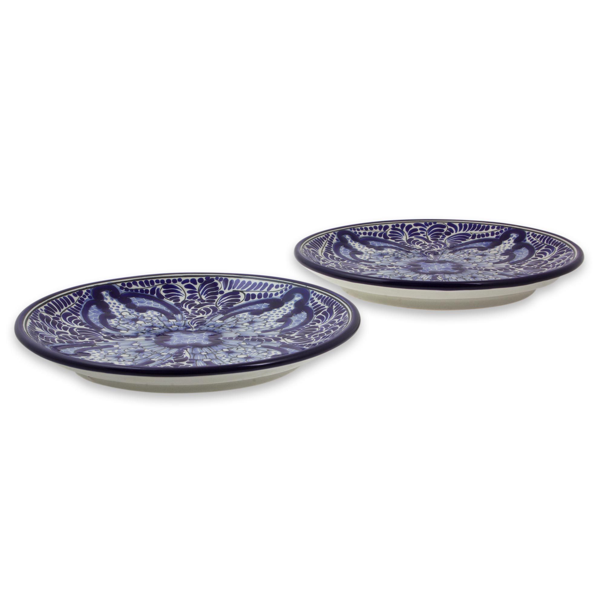 Artisan Crafted Blue Ceramic Luncheon Plates (Pair) - Puebla ...