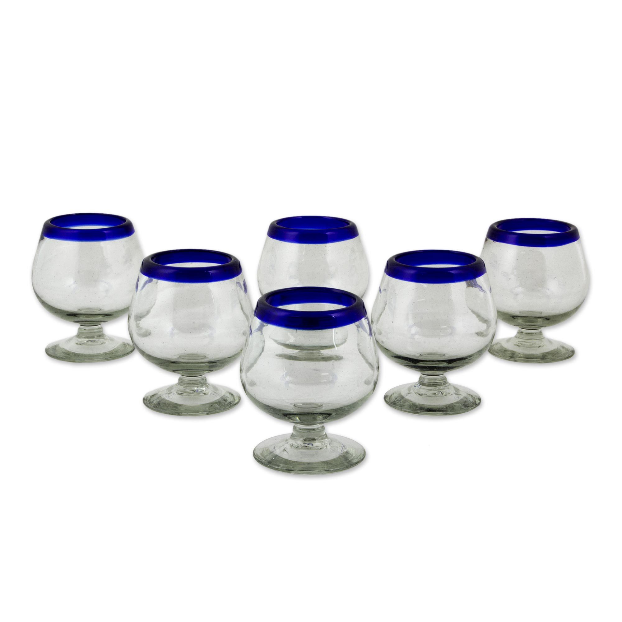 Cobalt Blue Rim Hand Blown 6 oz Tequila Glasses (Set of 6) - Cobalt ...