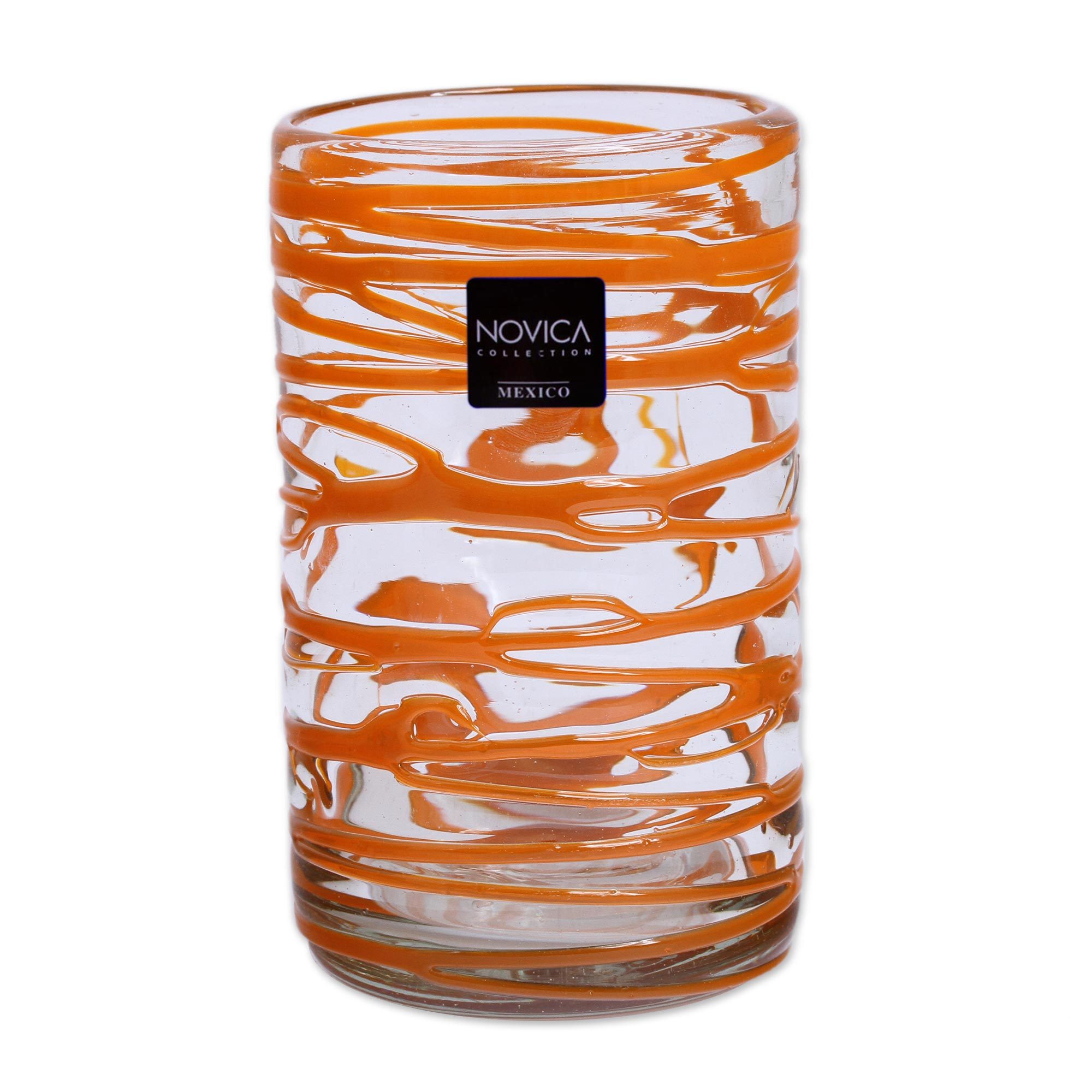UNICEF Market | Hand Blown Glass Orange Swirl 13 oz Water Glasses (Set ...