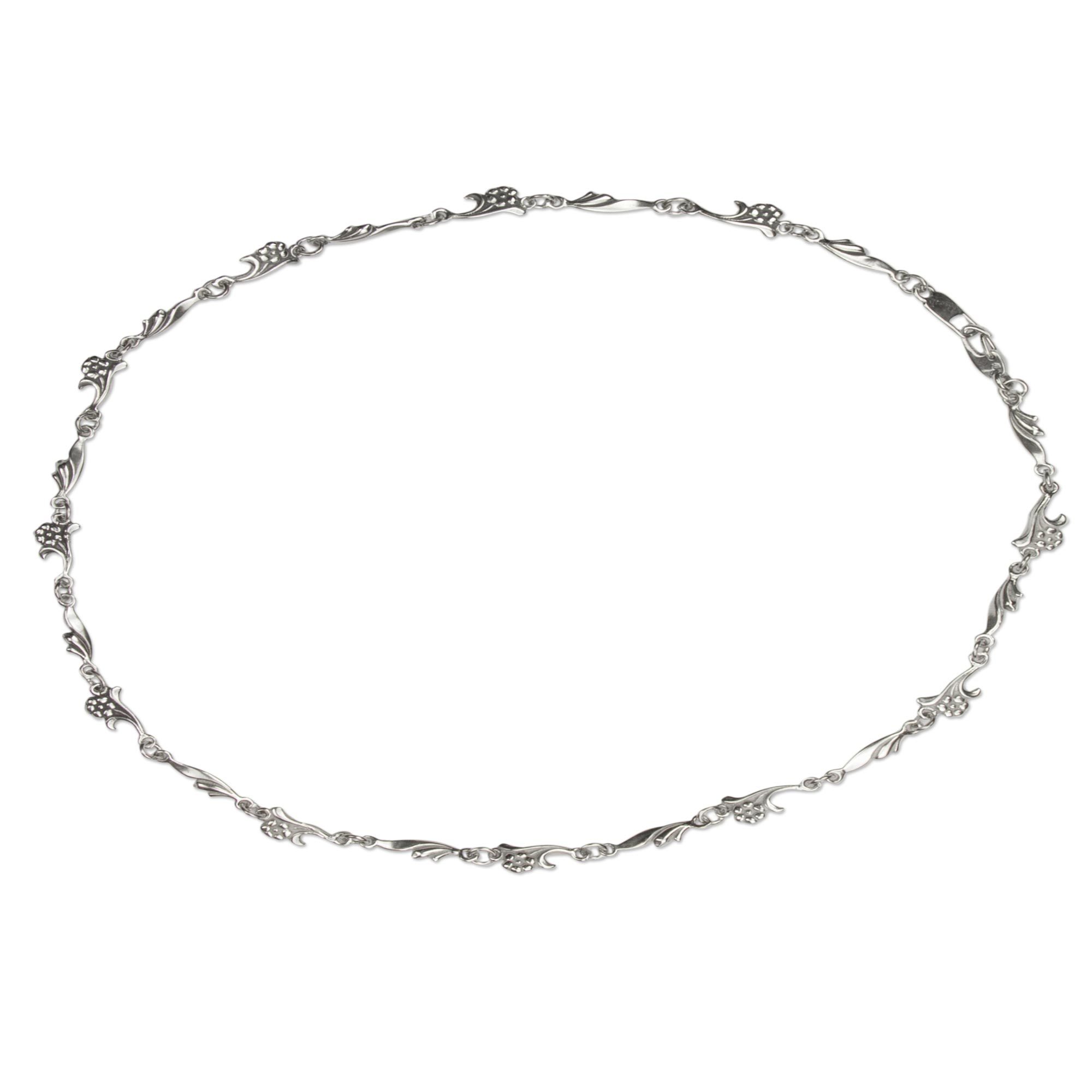 Artisan Crafted Sterling Silver Floral Chain Necklace - Petite Floral ...