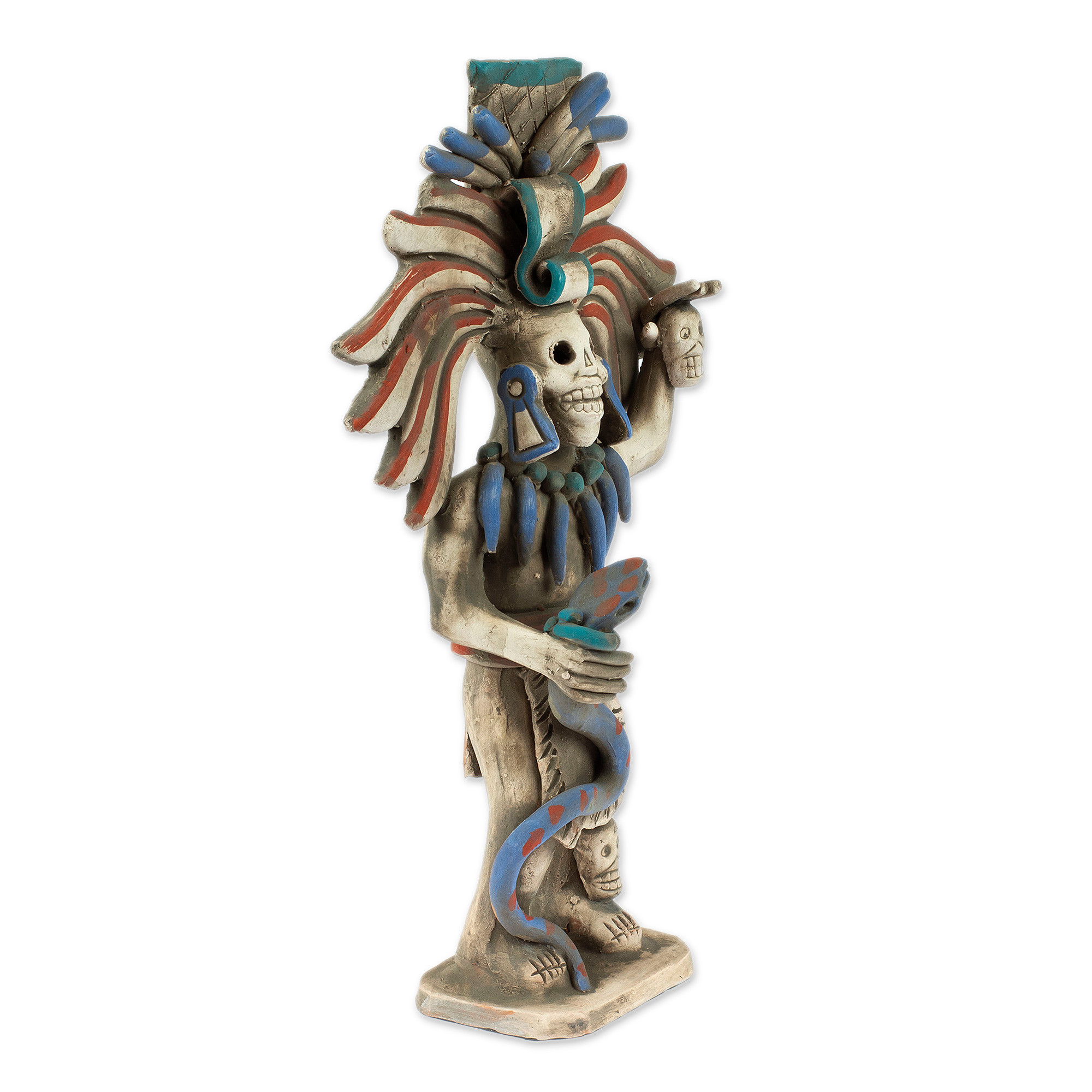 UNICEF Market | Aztec Skull Priest Ceramic Sculpture - Aztec Sacrifice