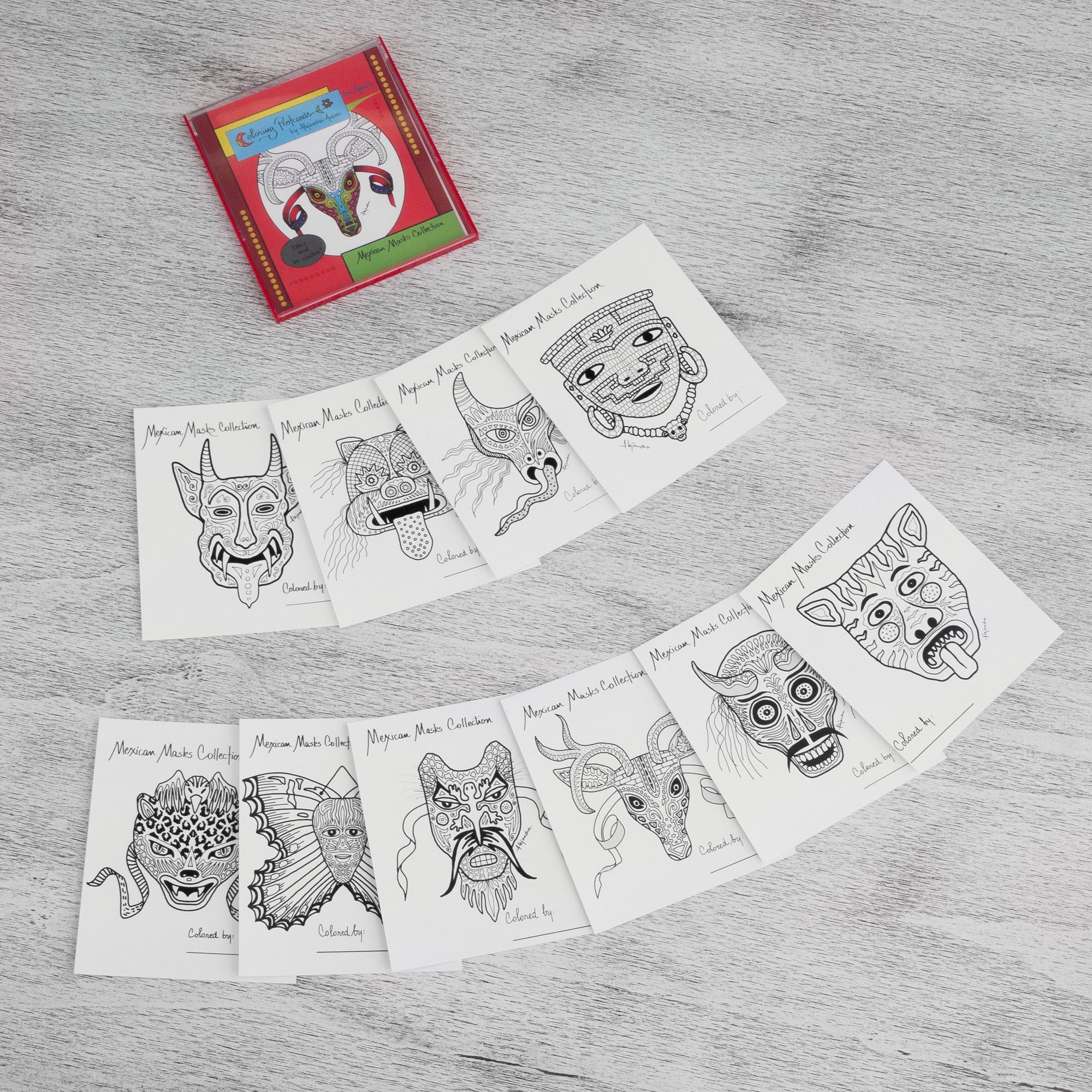 10 Coloring Postcards Set of Fantastical Mexican Masks - Mexican Masks ...