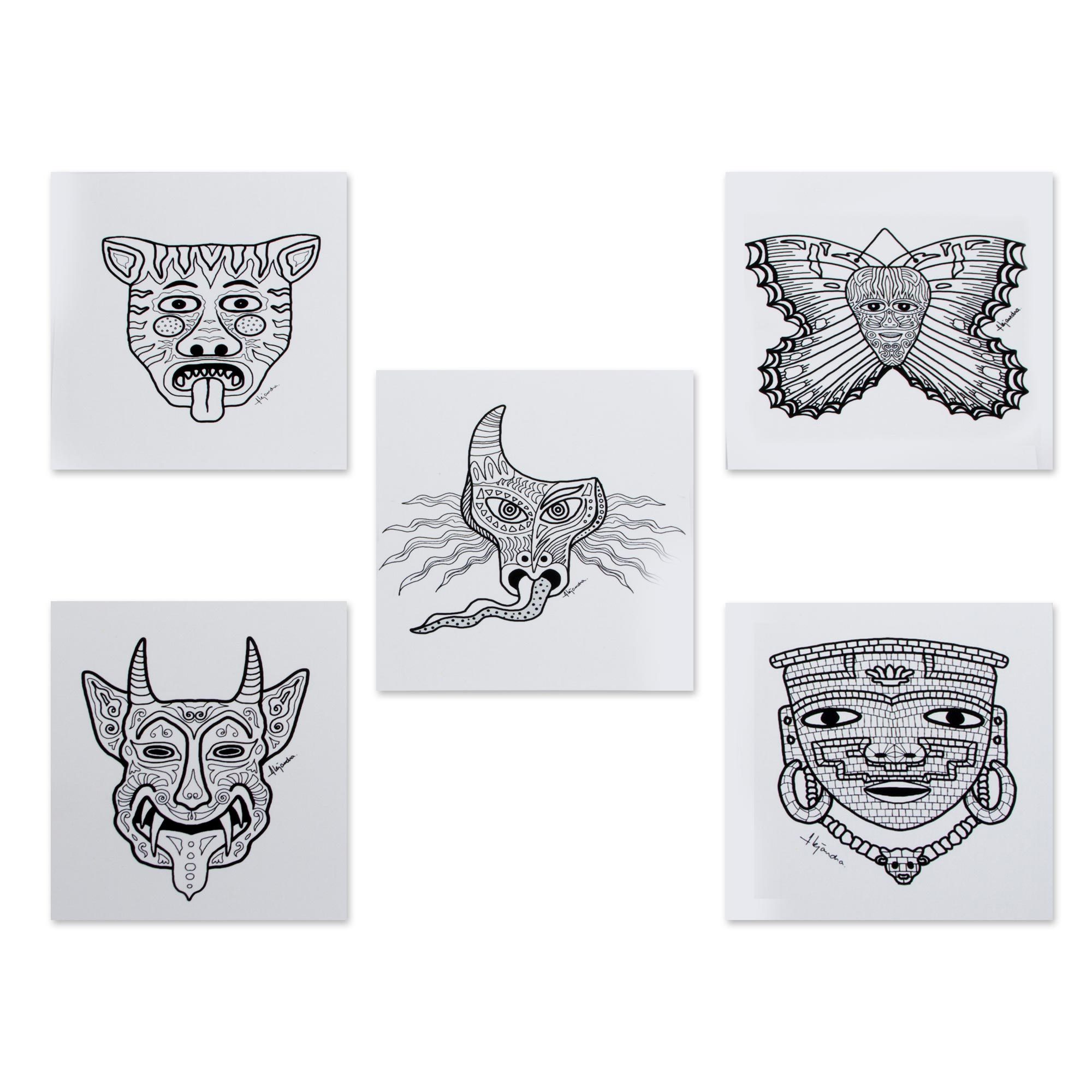 10 Coloring Postcards Set of Fantastical Mexican Masks - Mexican Masks ...