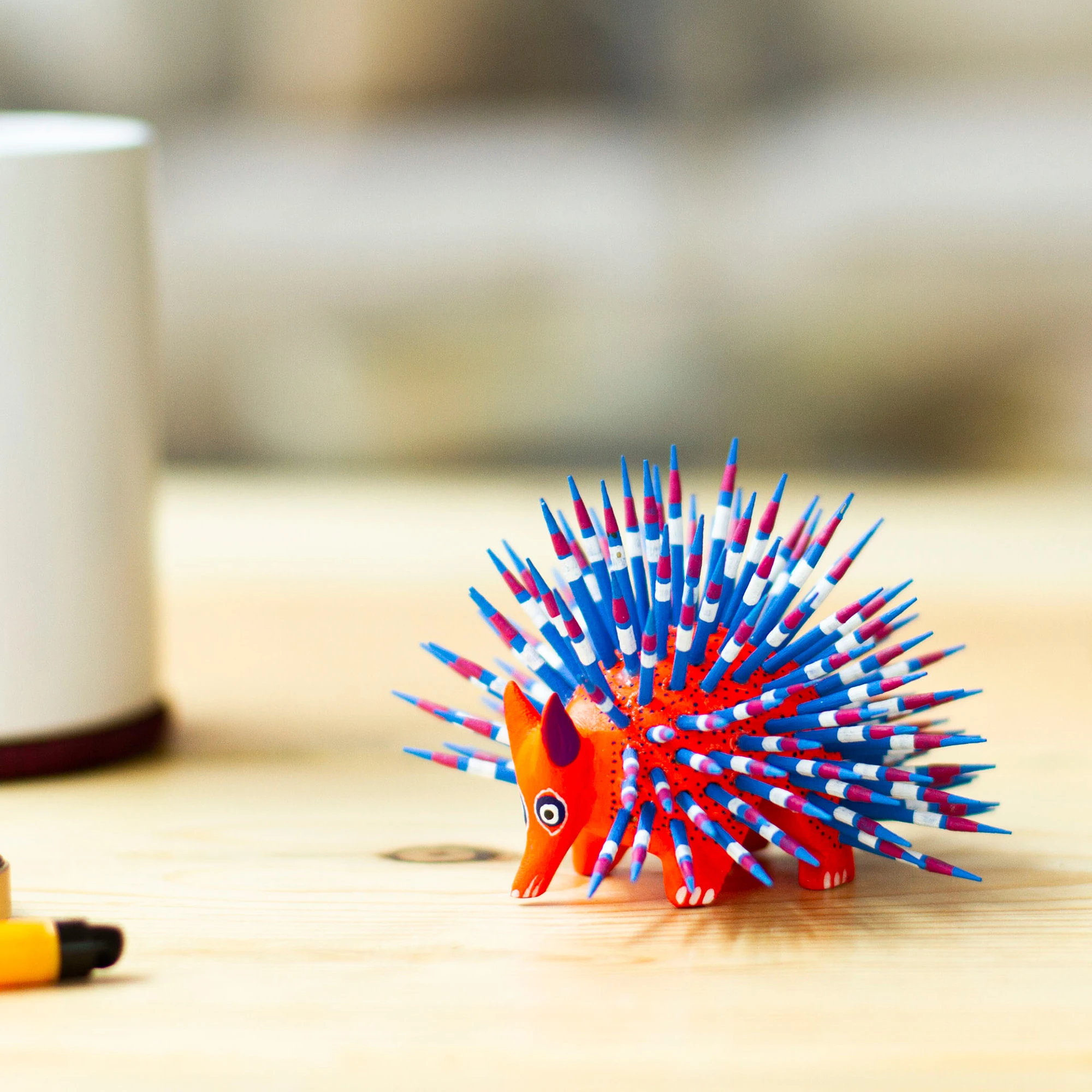 Copal Wood Alebrije Porcupine Sculpture in Red and Blue - Cute ...