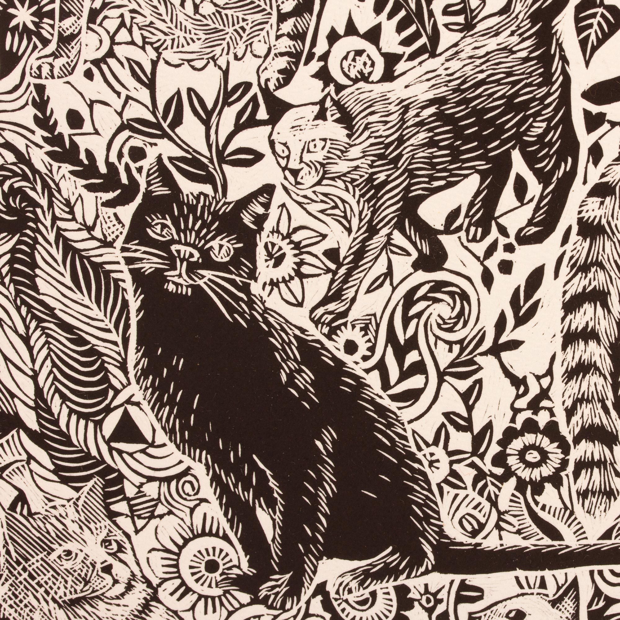 Cat Lovers Black and White Signed and Numbered Etching - Felines | NOVICA