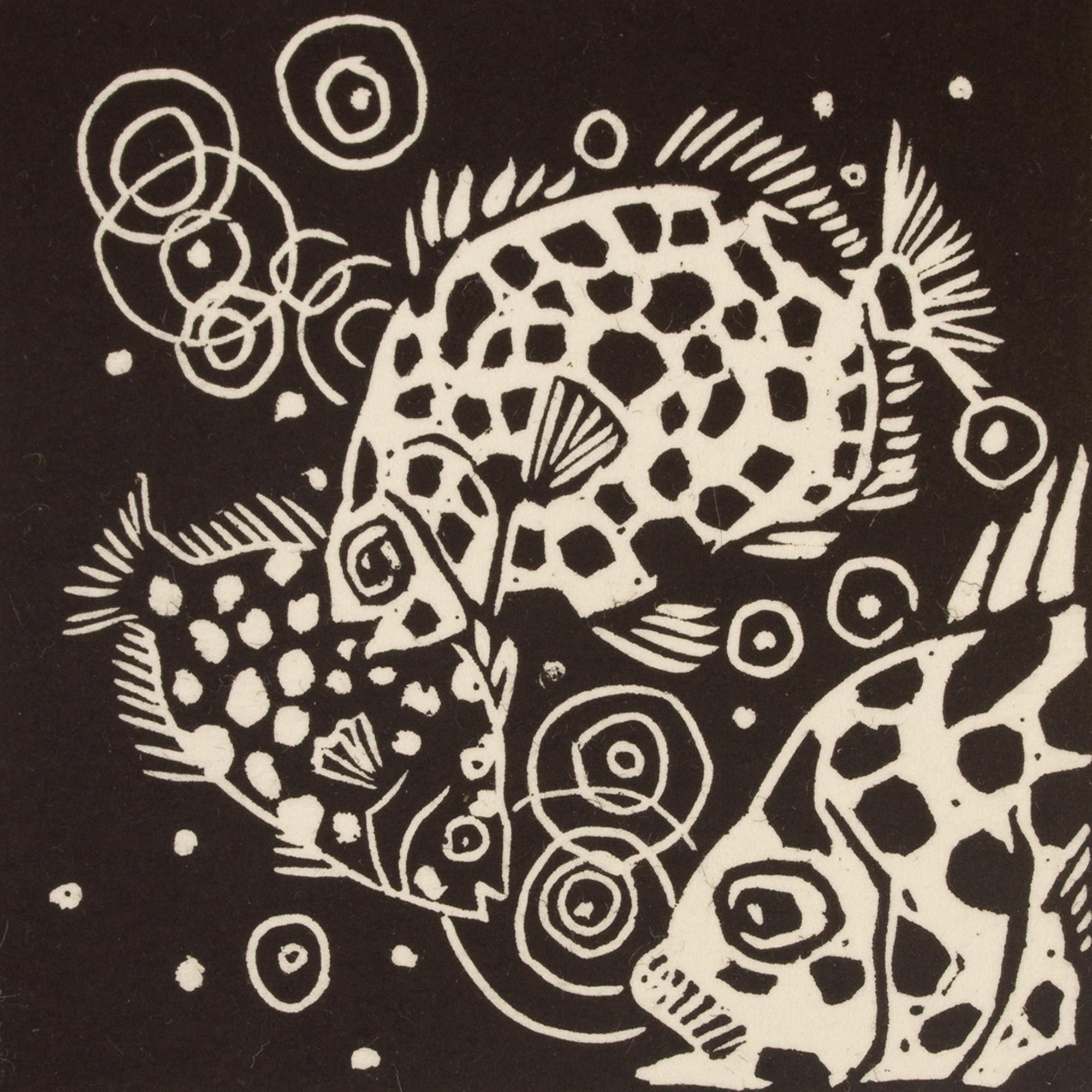 UNICEF Market | Mexico Sea Life 4-Inch Signed Linoleum Block Print - Fish