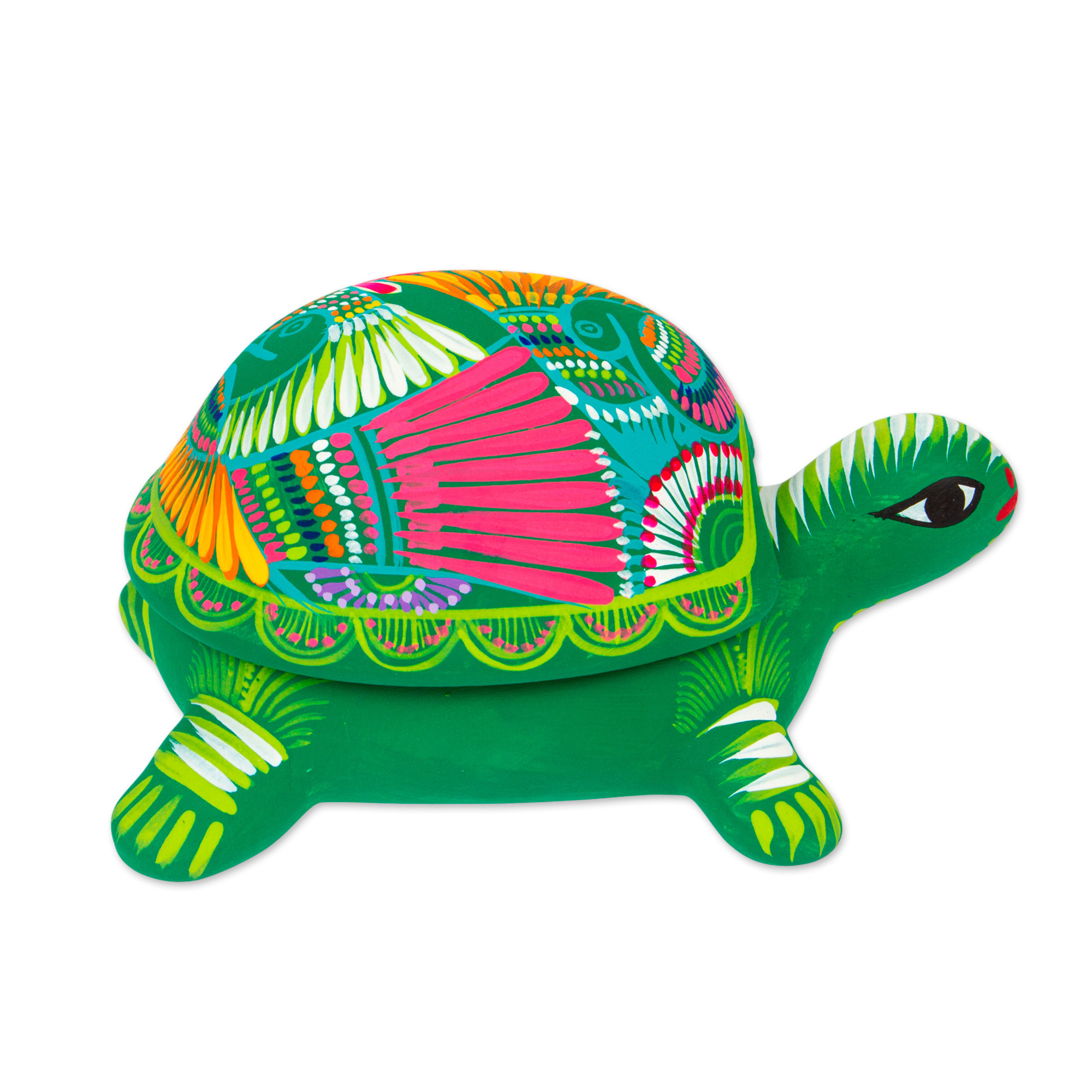 Painted Ceramic Turtle Decorative Box from Mexico - Protective Turtle ...