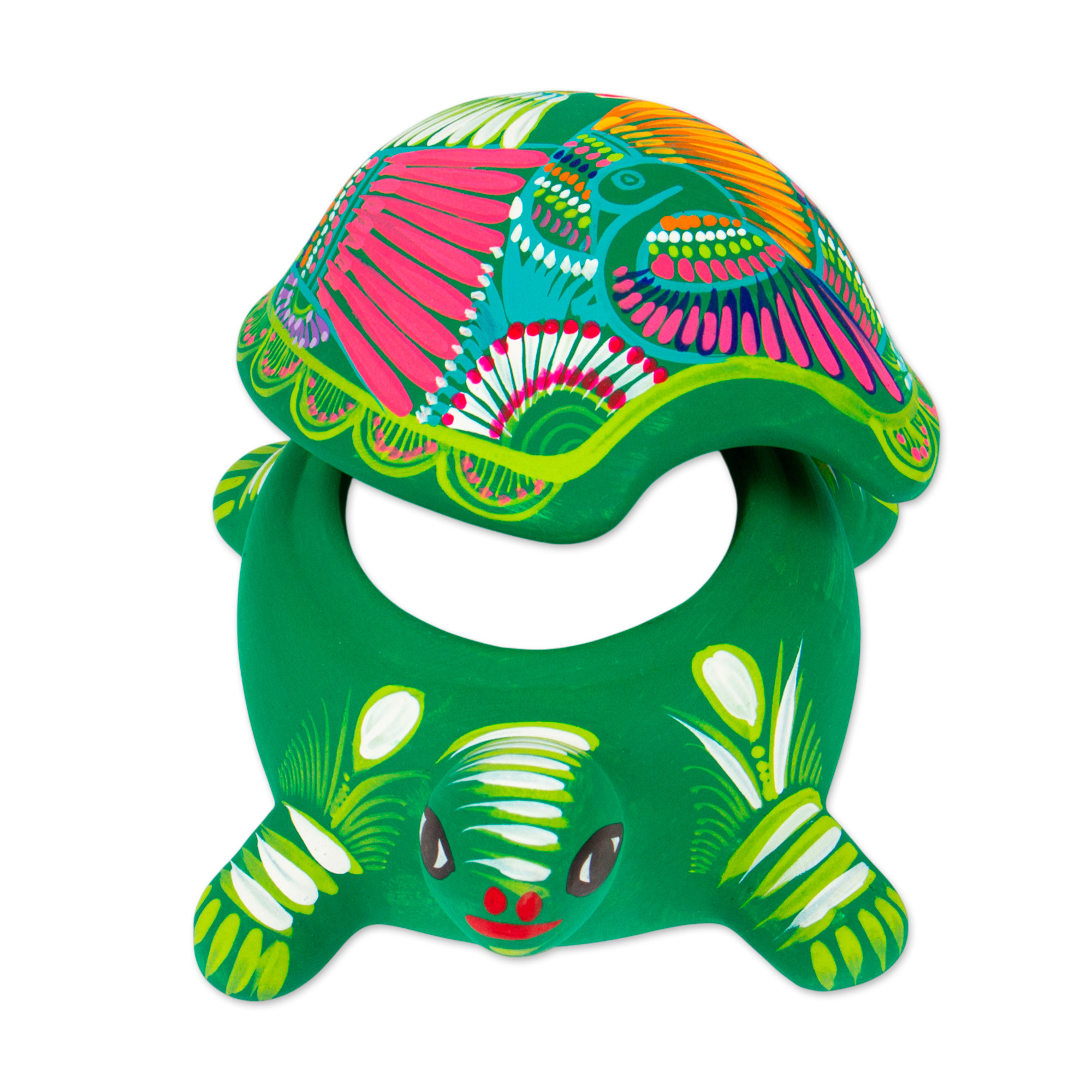 Painted Ceramic Turtle Decorative Box from Mexico - Protective Turtle ...