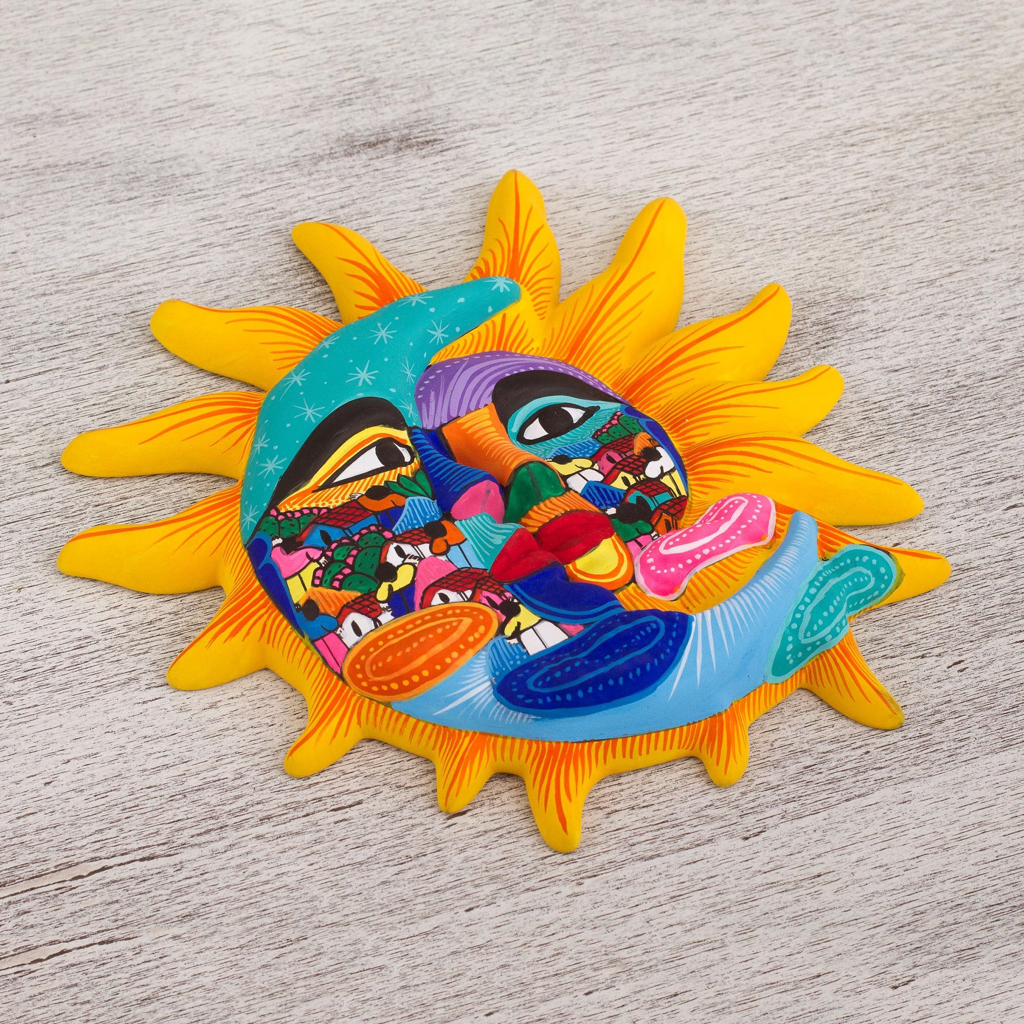 Ceramic Sun and Moon Wall Art from Mexico - Life and Tradition | NOVICA