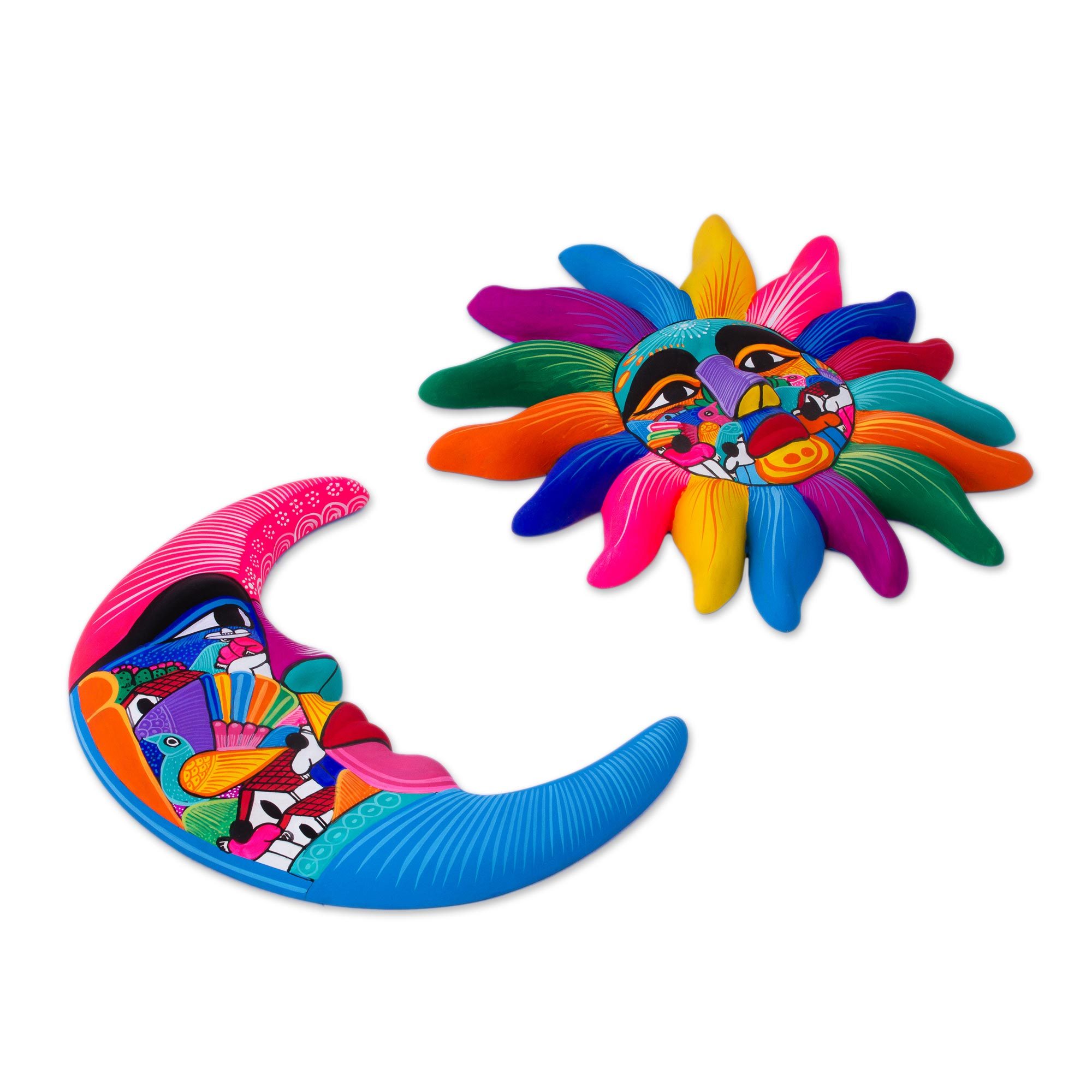 Mexican Hand Painted Sun and Moon Ceramic Wall Art - Celestial Couple ...