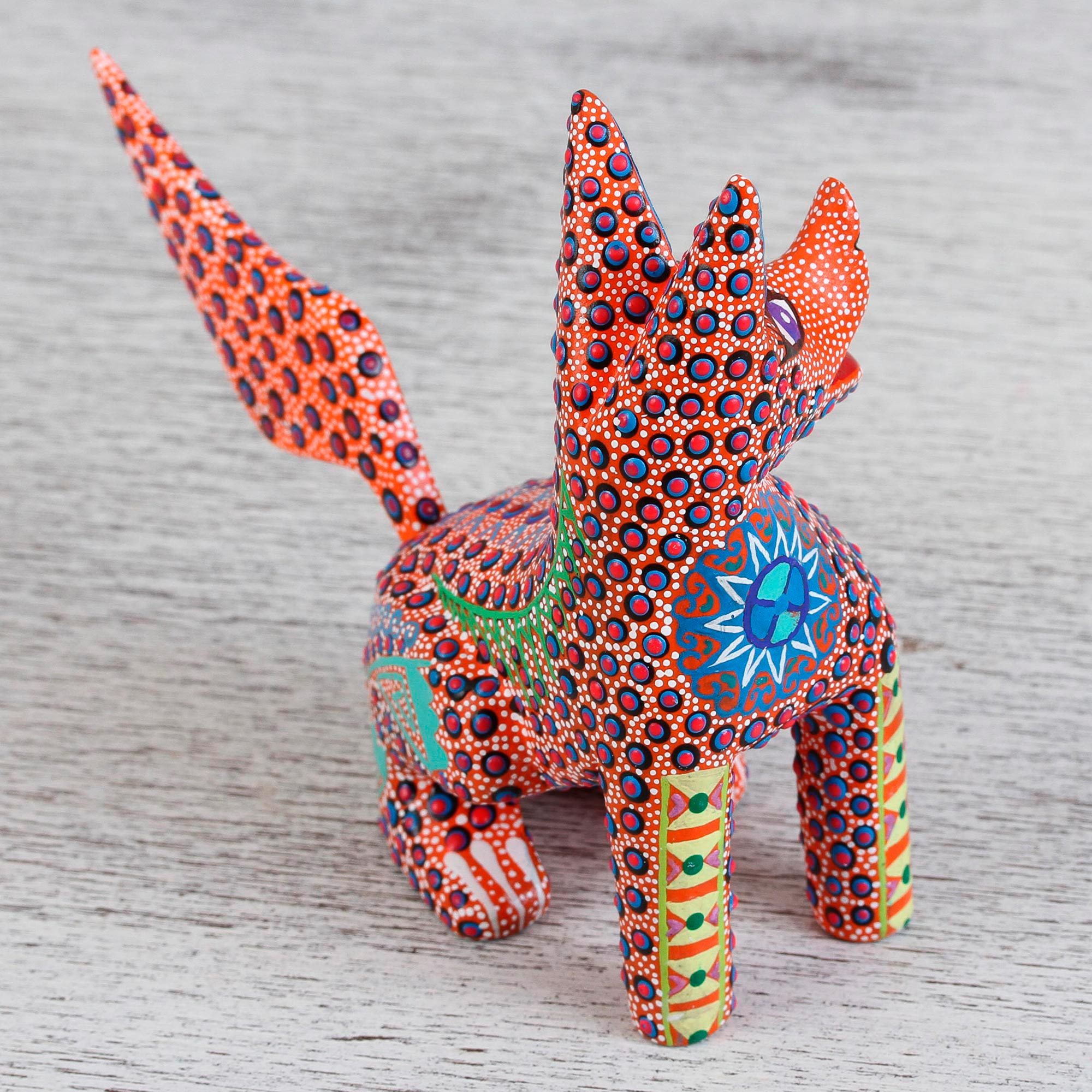 Multicolored Wolf Alebrije Figurine Handmade in Mexico - Loco Lobo | NOVICA