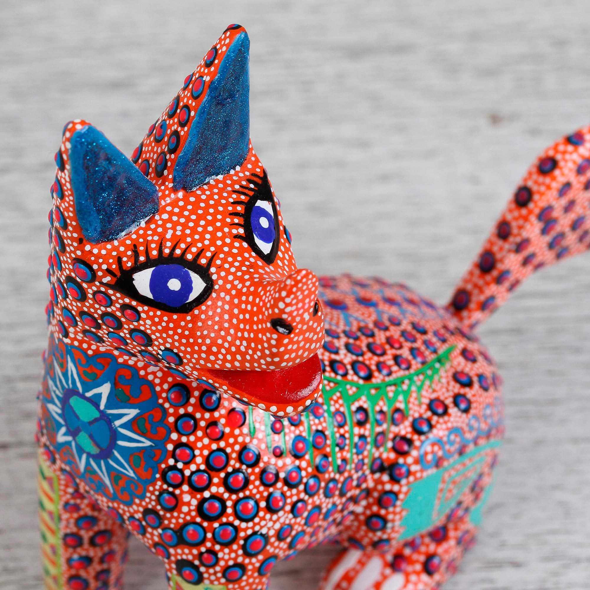 Multicolored Wolf Alebrije Figurine Handmade in Mexico - Loco Lobo | NOVICA