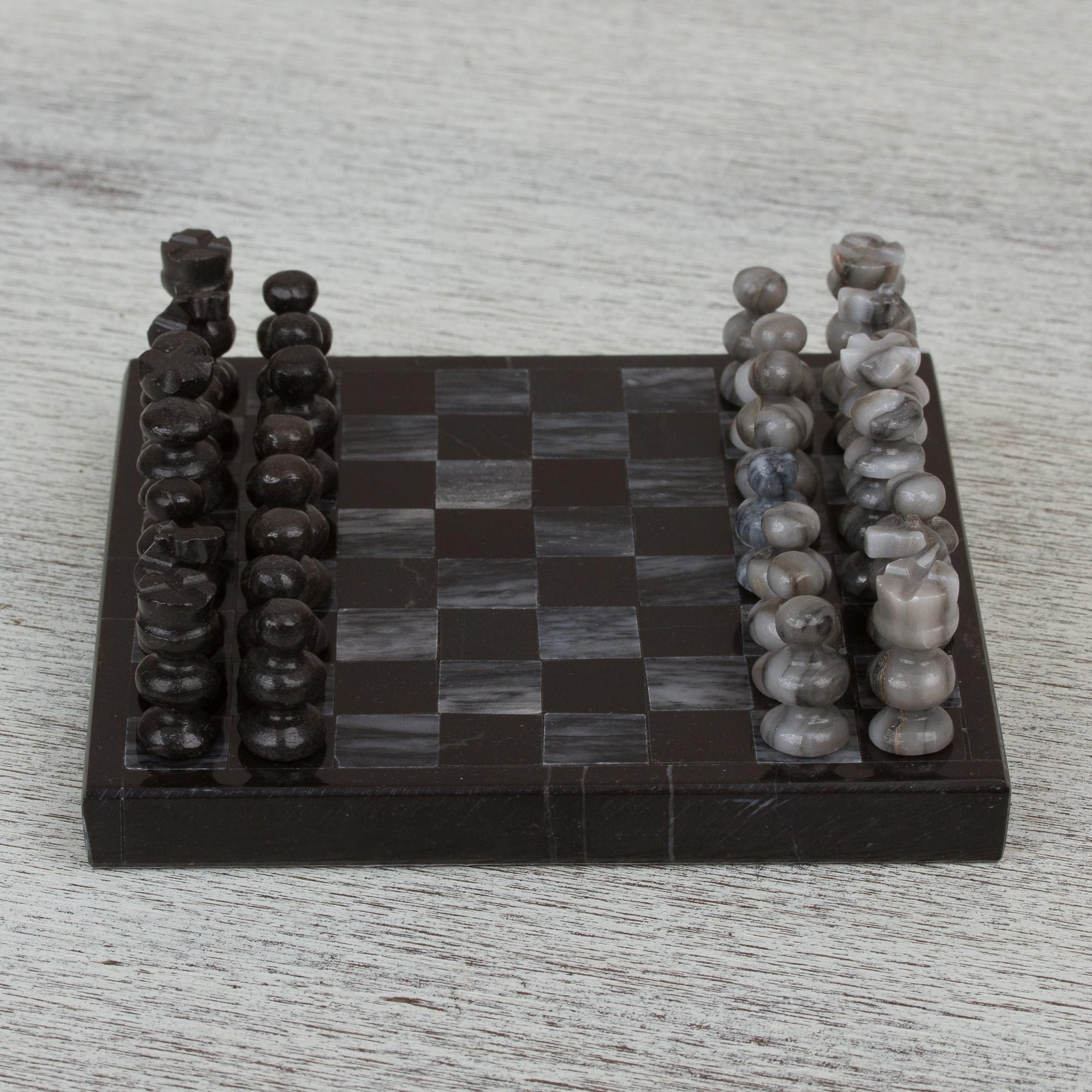UNICEF Market | Handcrafted Mini Marble Chess Set in Black and Grey ...