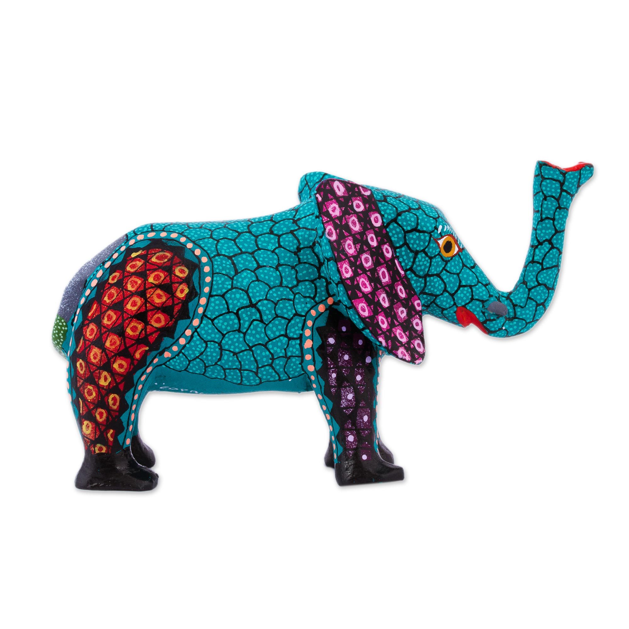 Mexican Hand Painted Wood Elephant Alebrije Figurine - Elephant Dream ...