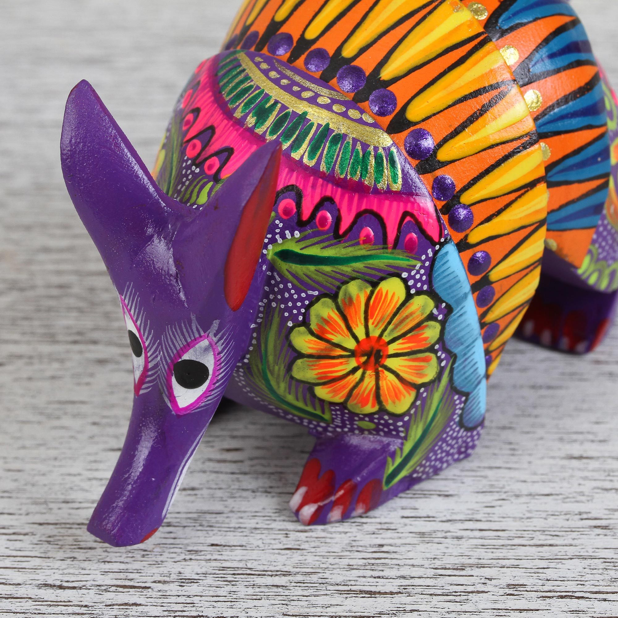 Hand Crafted Copal Wood Multi-Colored Armadillo Alebrije - Armadillo ...