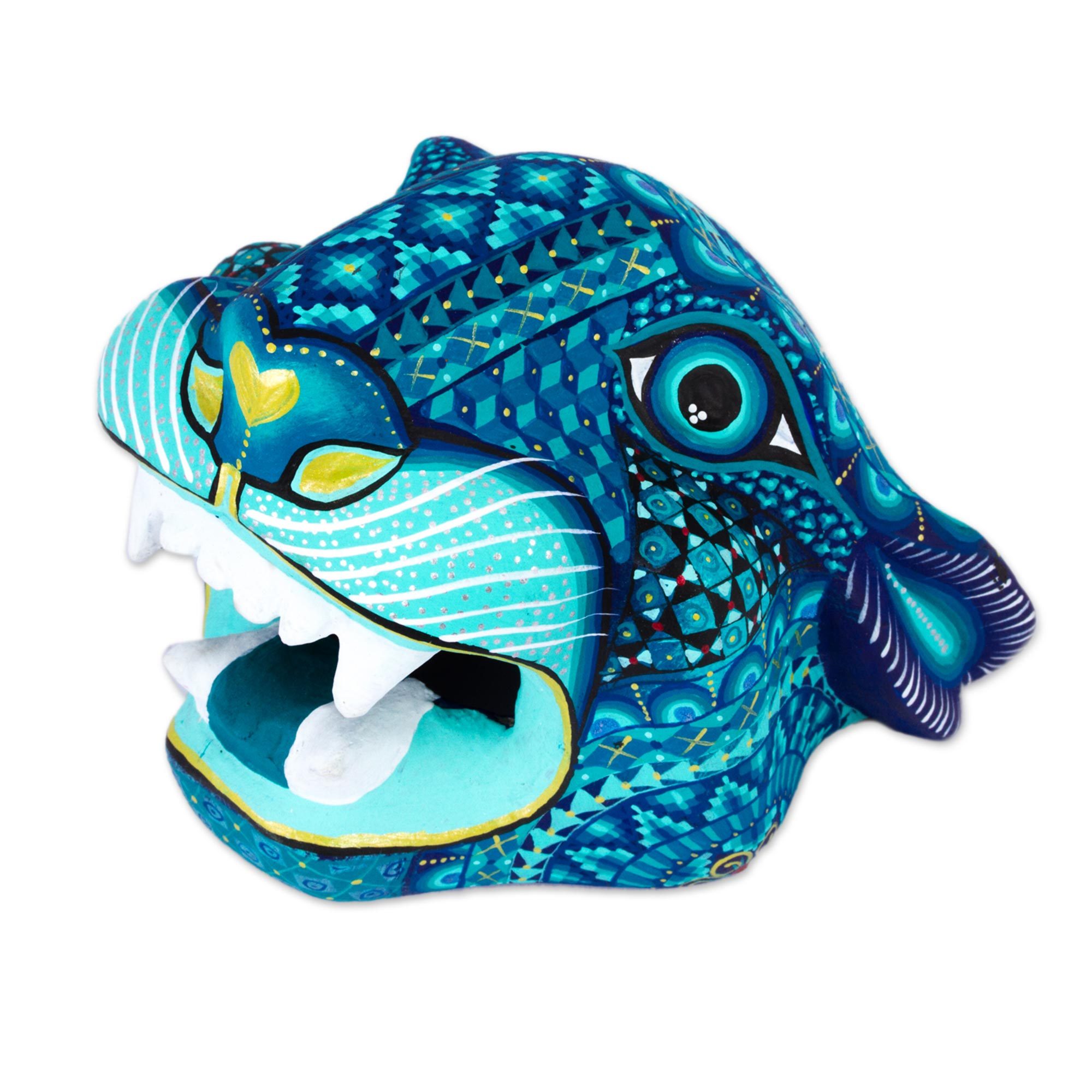 Hand-Painted Alebrije Jaguar Sculpture from Mexico - Hypnotic Jaguar ...