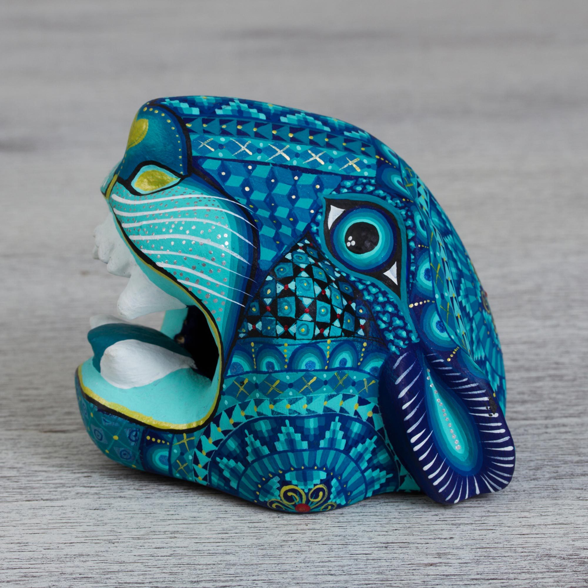 Hand-Painted Alebrije Jaguar Sculpture from Mexico - Hypnotic Jaguar ...