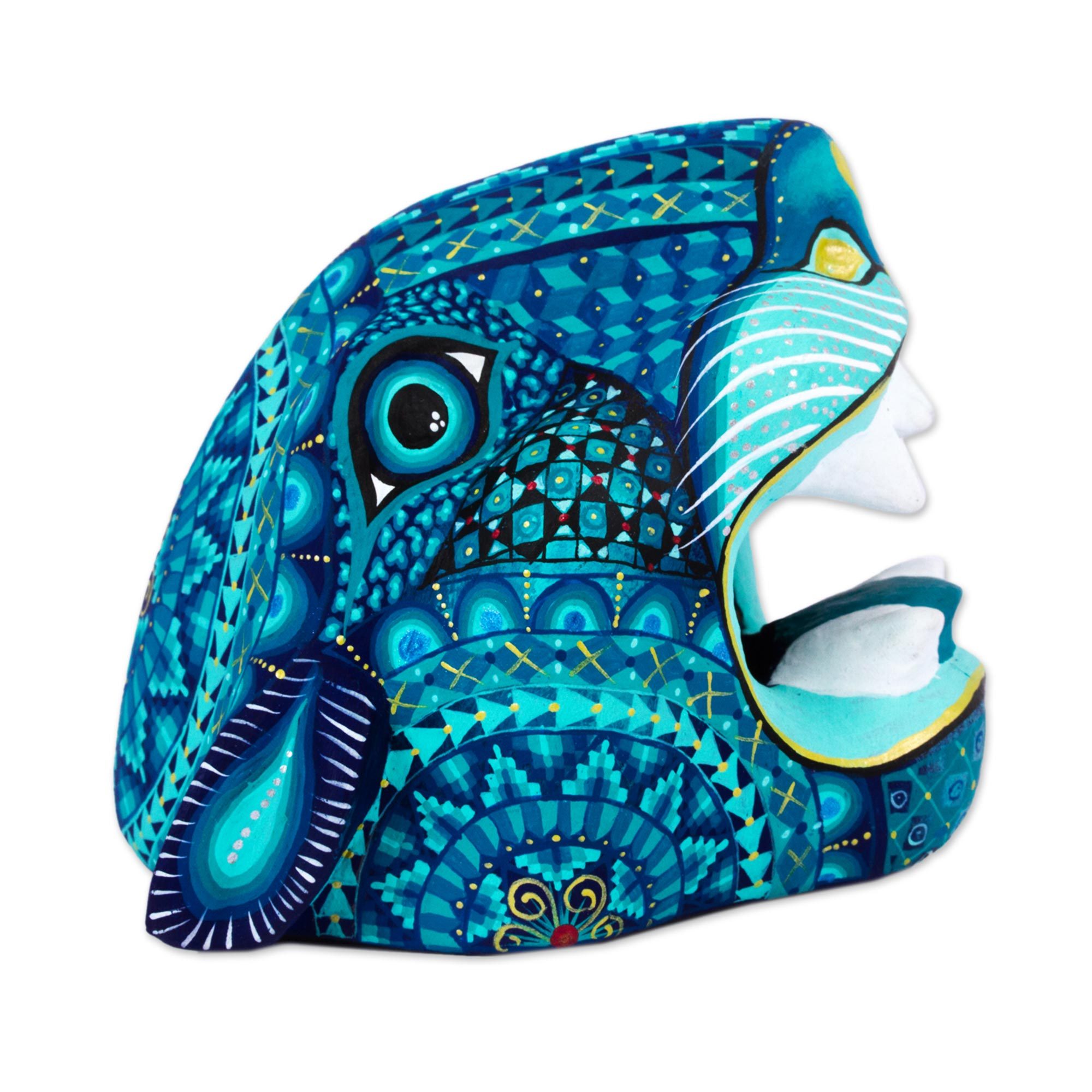 Hand-Painted Alebrije Jaguar Sculpture from Mexico - Hypnotic Jaguar ...
