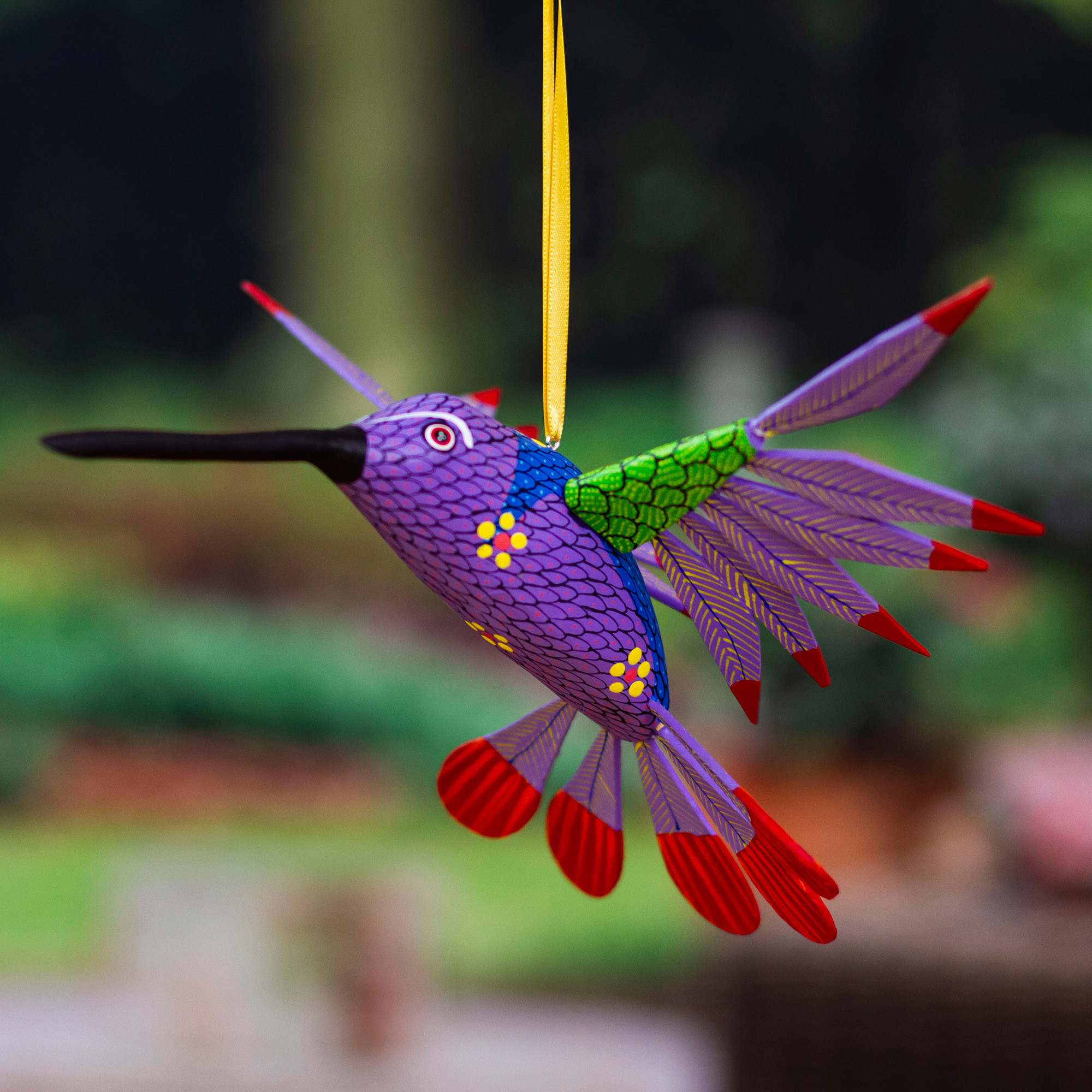 Wood Alebrije Hummingbird Ornament from Mexico - Natural Flight | NOVICA