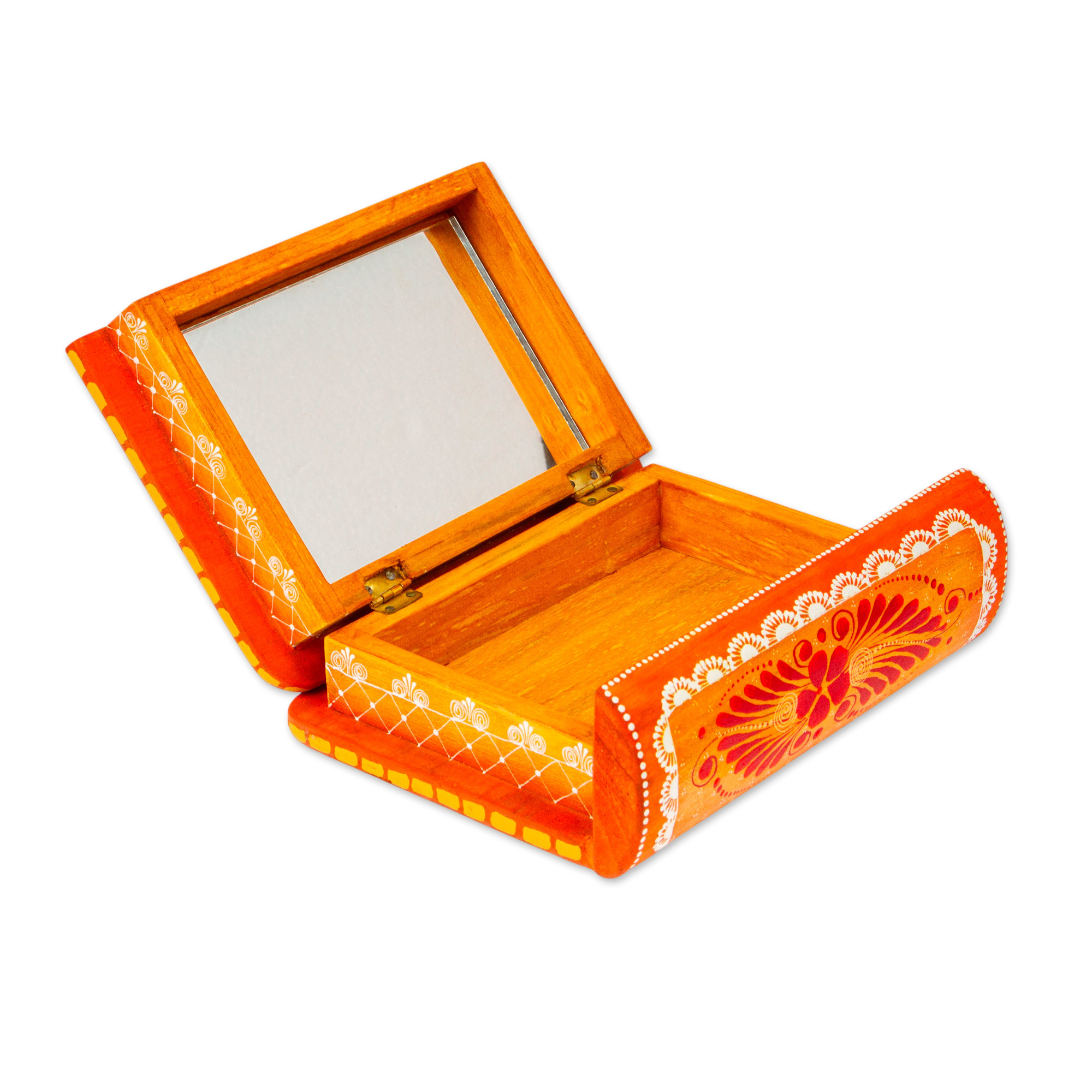 Hand-Painted Orange Floral Wood Decorative Box from Mexico - Tricky ...