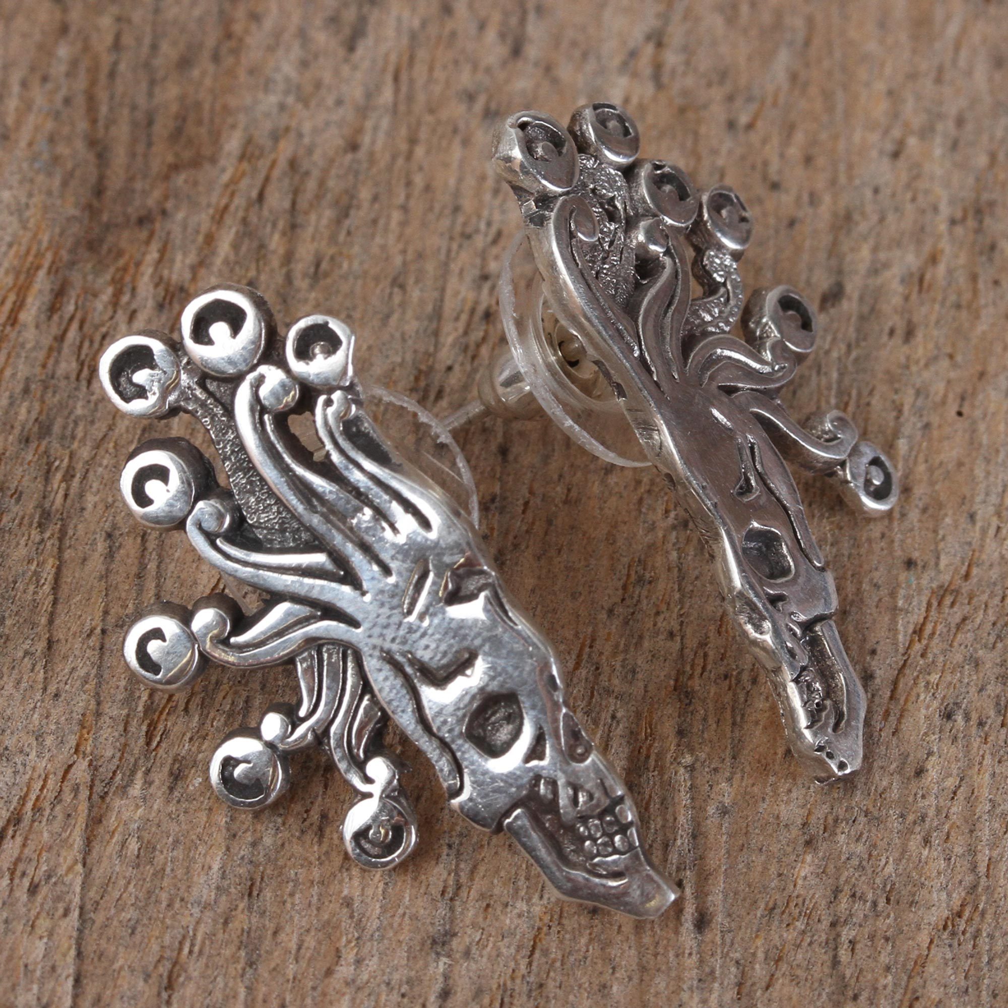 UNICEF Market | Sterling Silver Aztec God of Death Drop Earrings ...