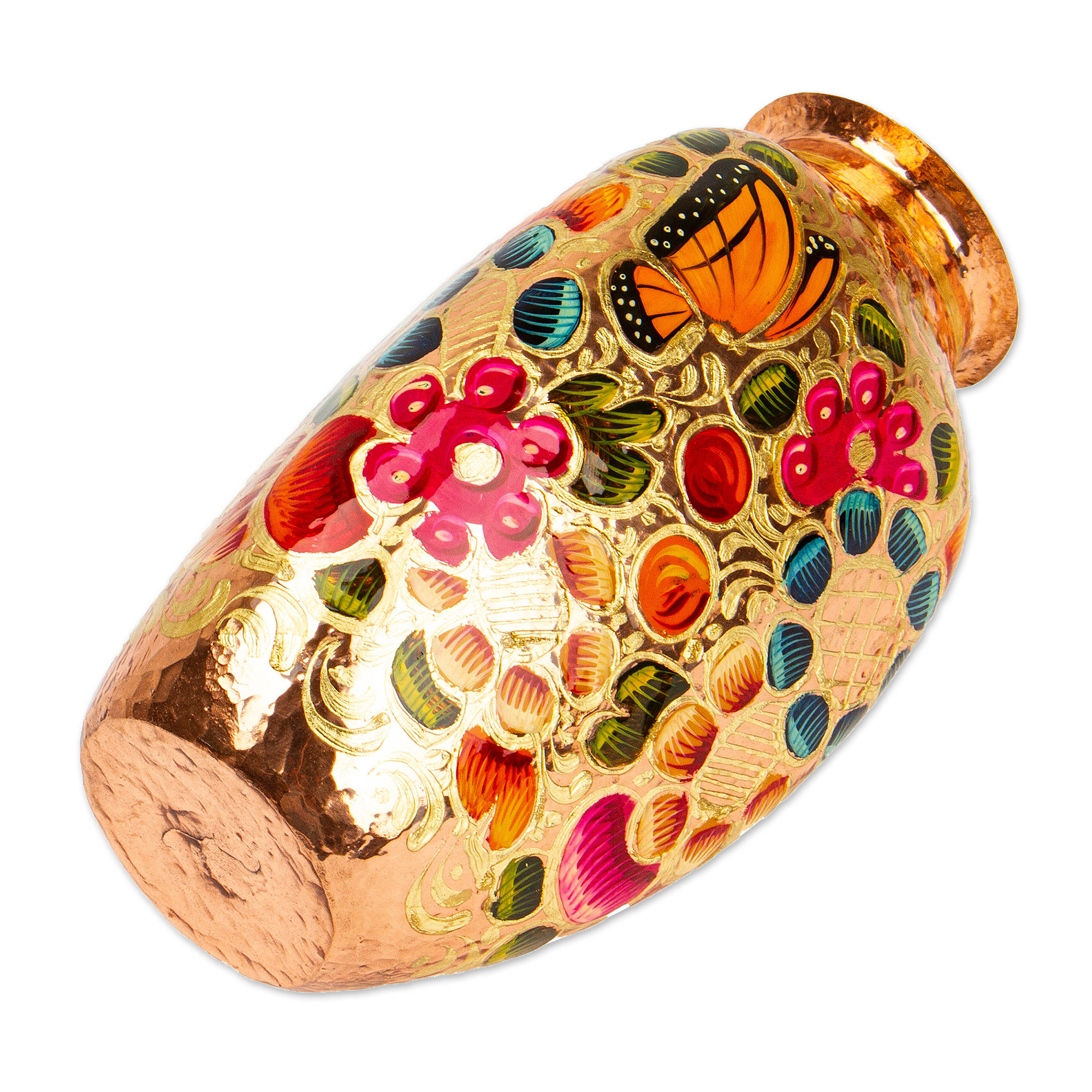 Handcrafted Copper And Gold Leaf Vase From Mexico Butterfly Dance NOVICA handcrafted-copper-and-gold-leaf-vase-from-mexico-butterfly-dance-novica
