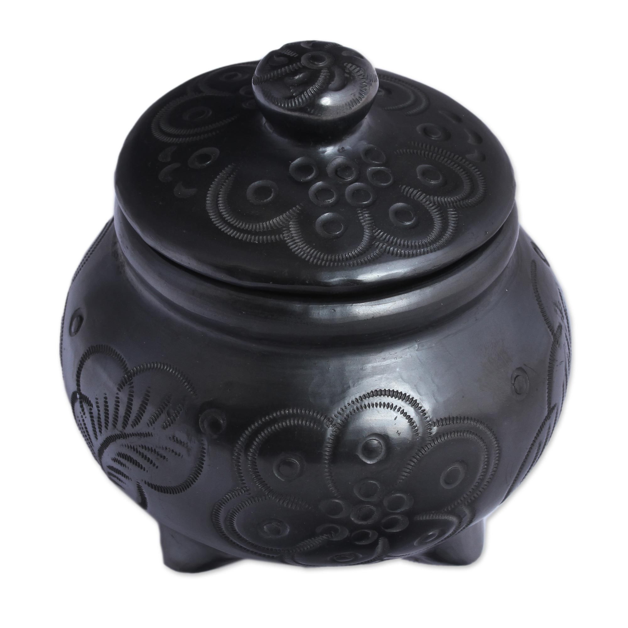 UNICEF Market | Floral Barro Negro Ceramic Decorative Jar from Mexico ...