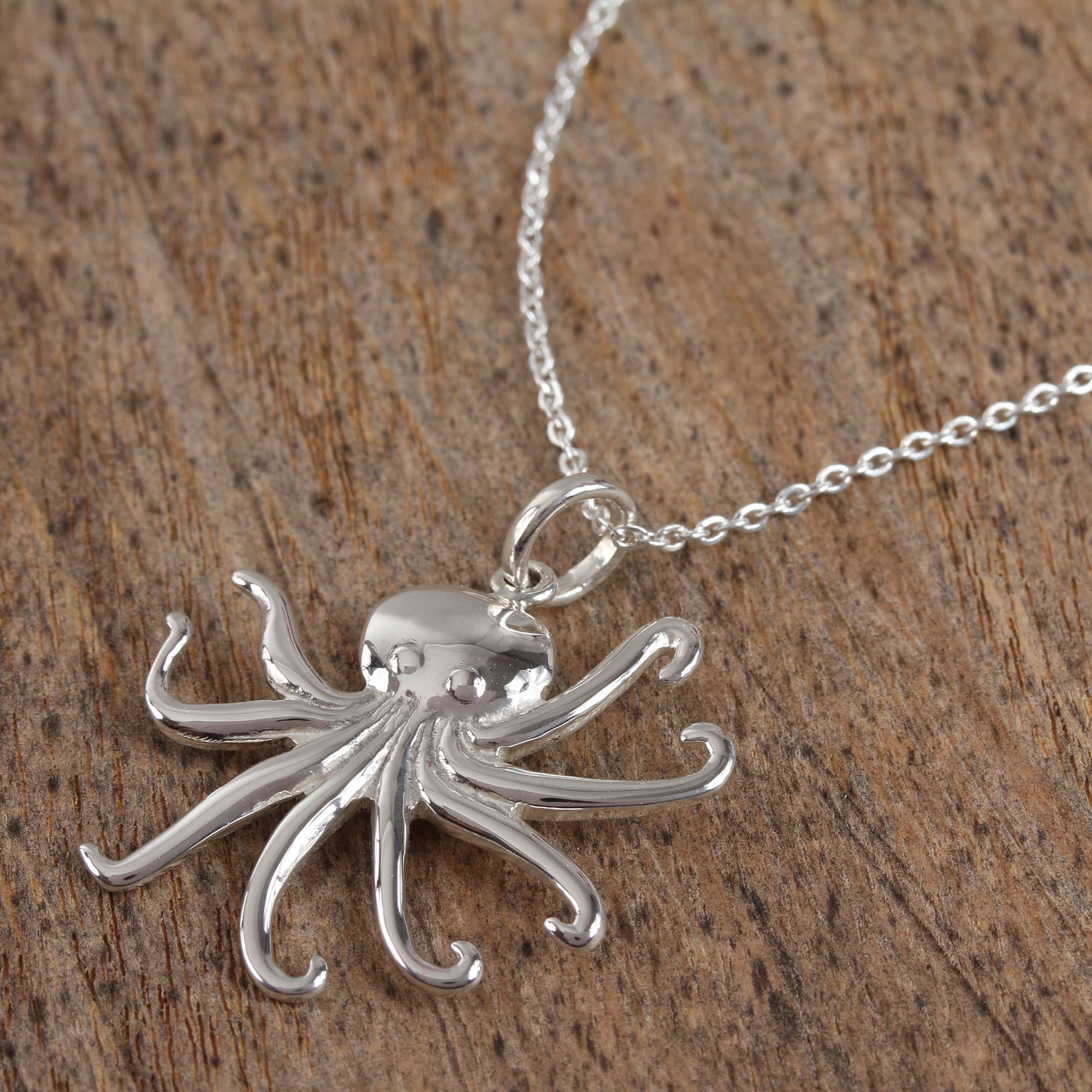 Sterling Silver Octopus Pendant Necklace from Mexico - Beneath the ...