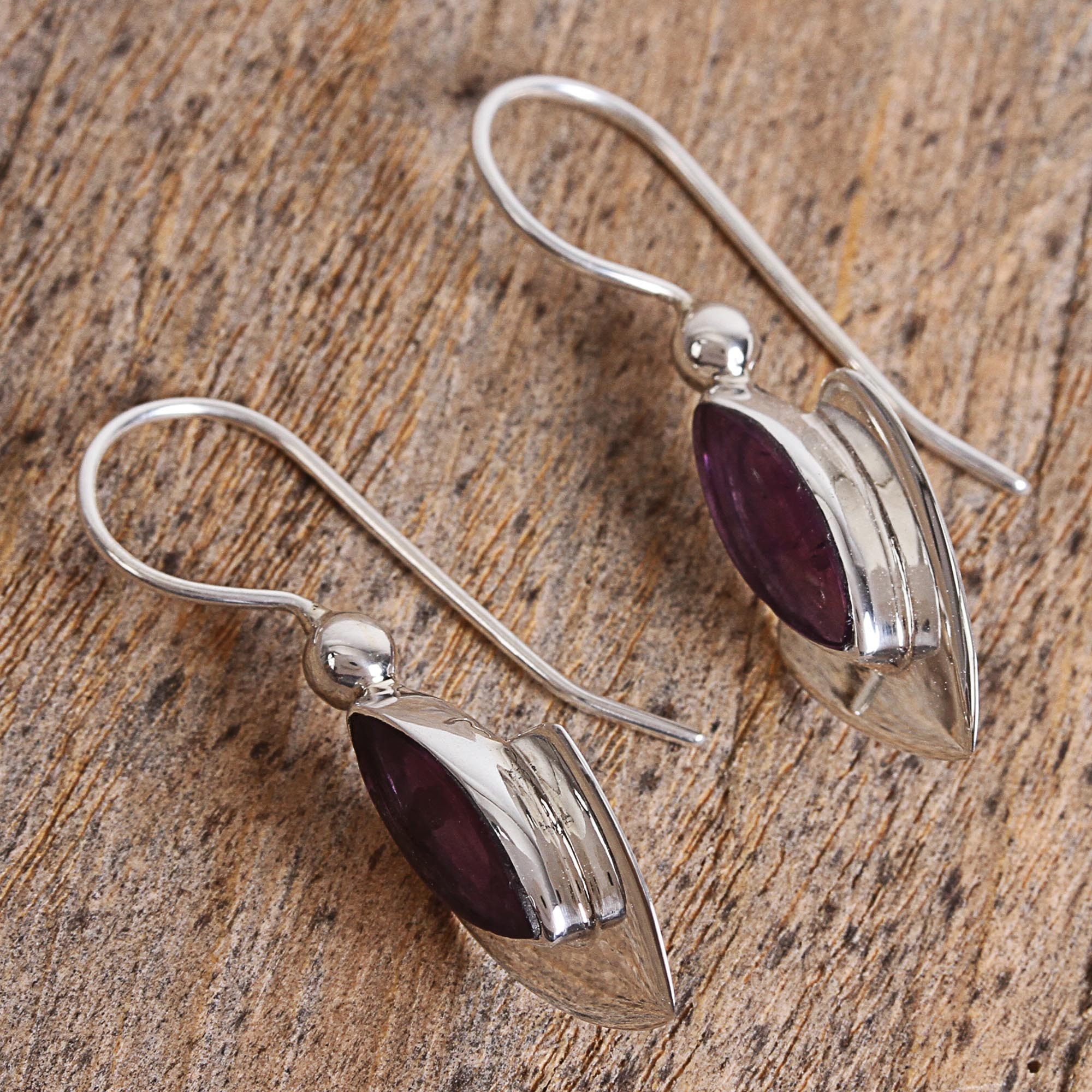 Taxco Silver Modern Amethyst Drop Earrings from Mexico - Amethyst ...