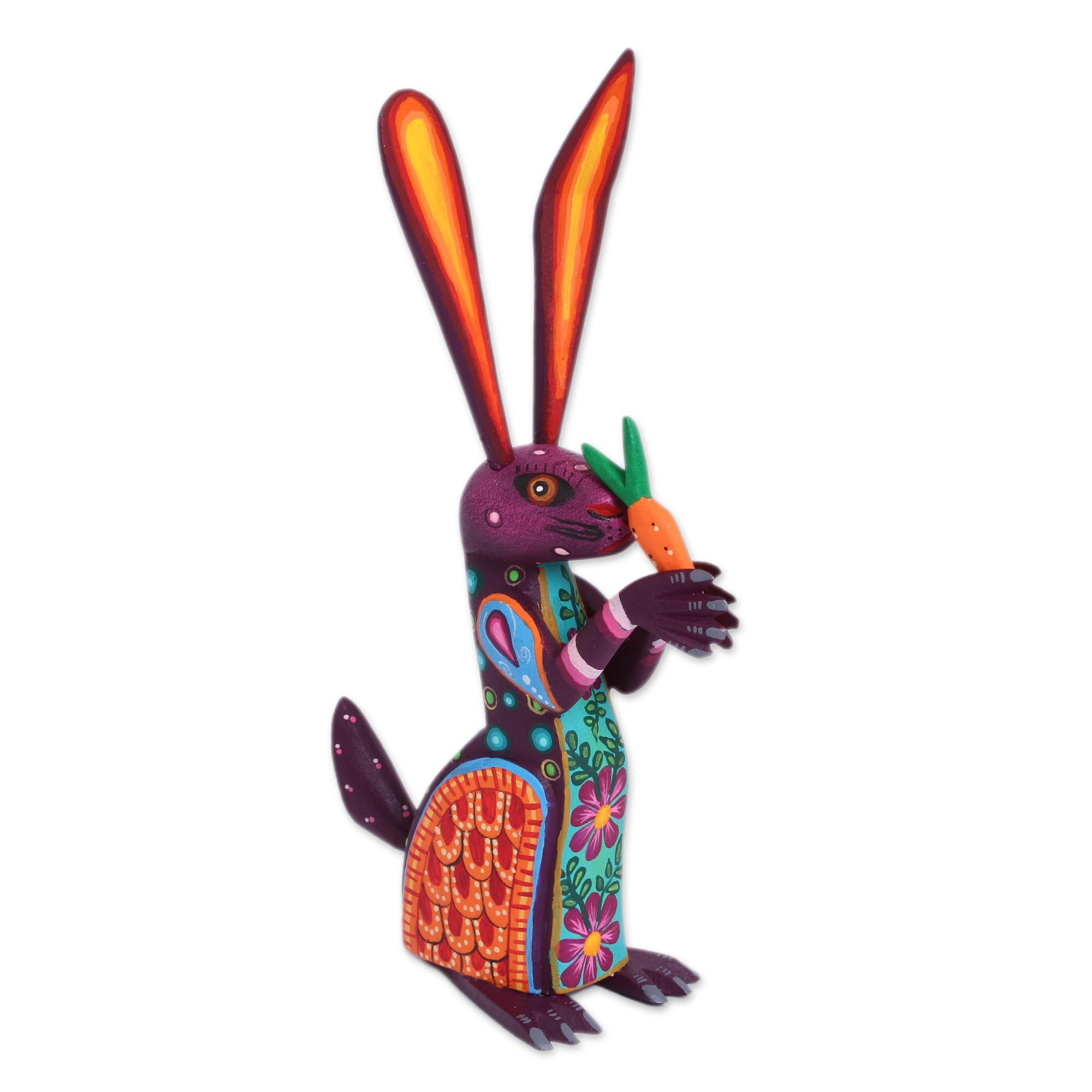 Hand-Painted Wood Alebrije Rabbit Sculpture from Mexico - Hungry Rabbit ...