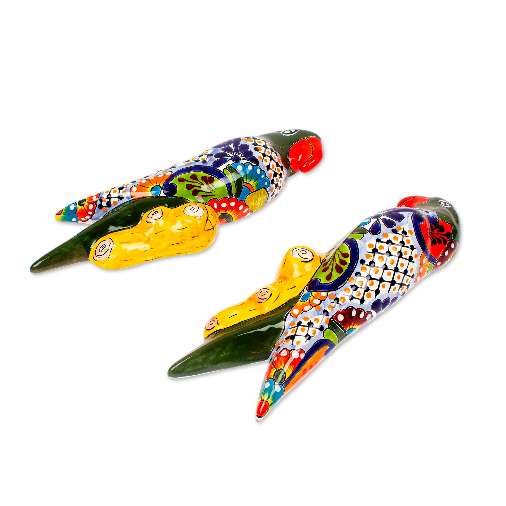 Ceramic Parrot Wall Sculptures from Mexico (Pair) - Parrot Friends | NOVICA