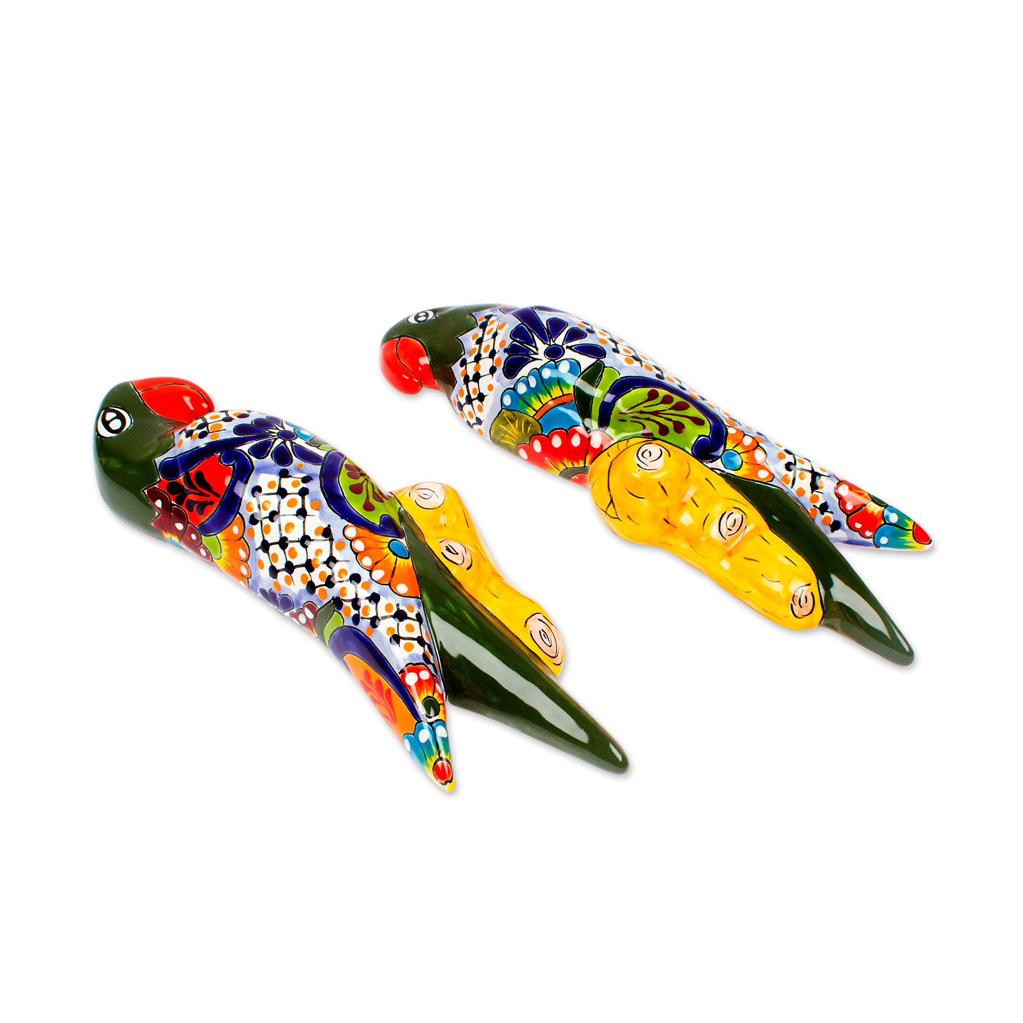 Ceramic Parrot Wall Sculptures from Mexico (Pair) - Parrot Friends | NOVICA
