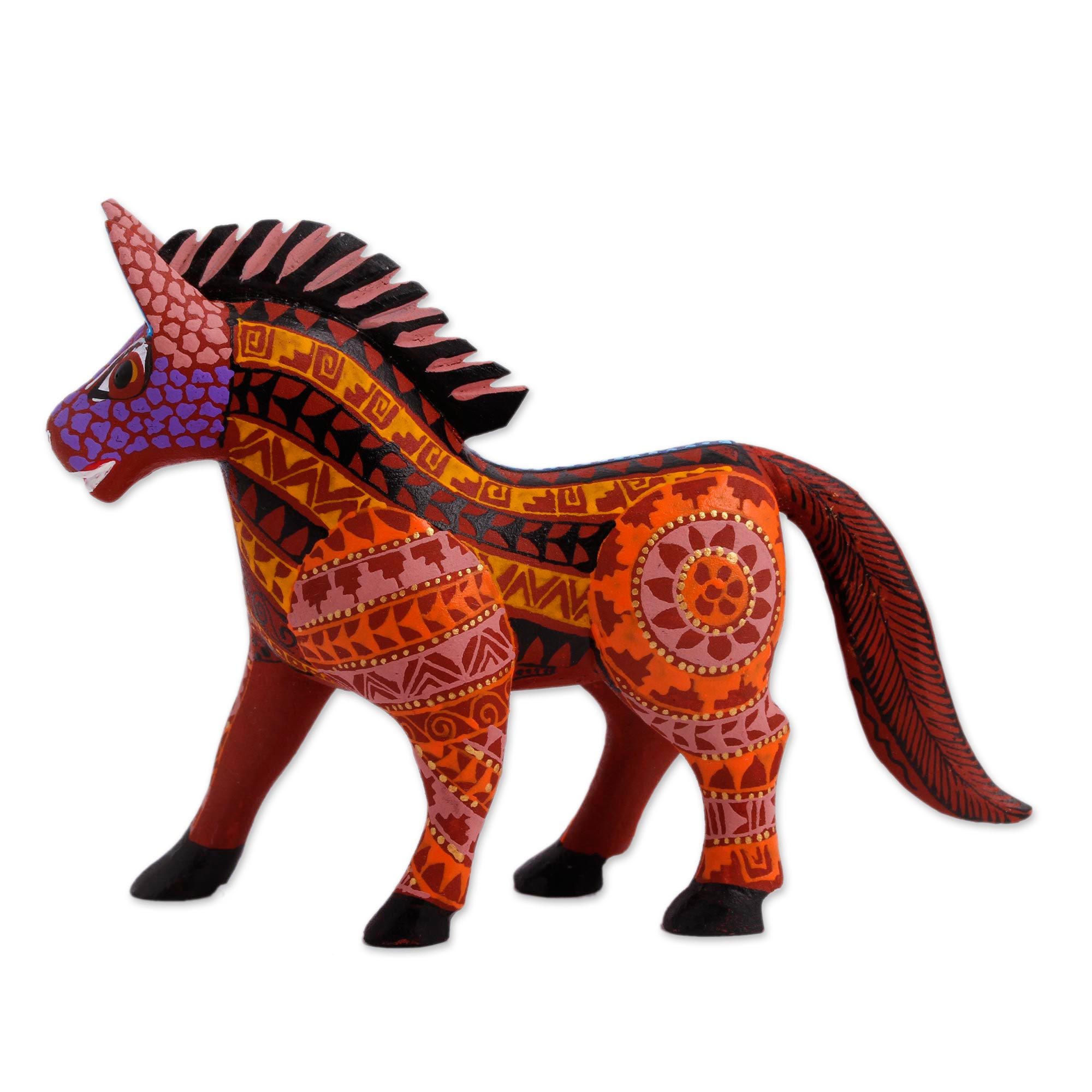 Hand-Painted Wood Alebrije Horse Figurine from Mexico - Steadfast Horse ...