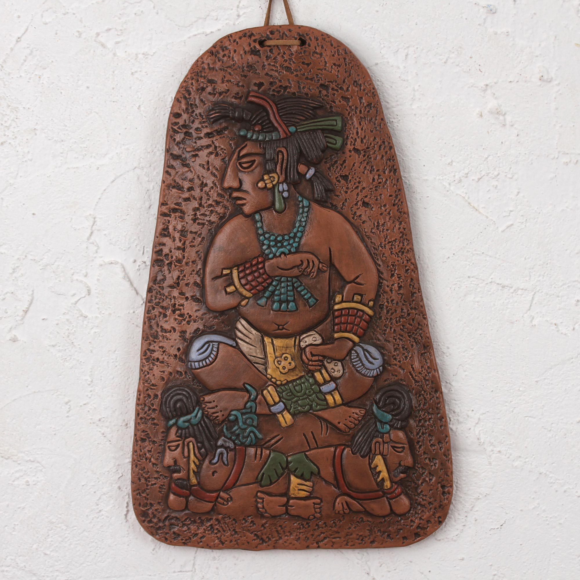 Handcrafted Mayan-Themed Ceramic Plaque from Mexico - Mayan Governor ...