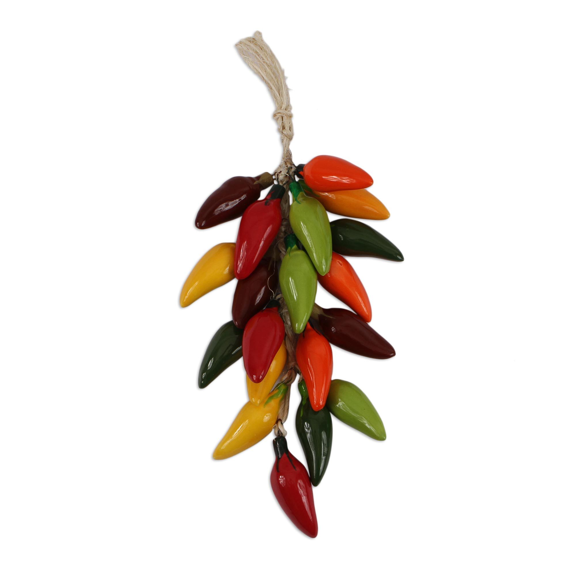 Ceramic Jalapeño Pepper Decorative Ristra from Mexico - Jalapeño Bunch ...