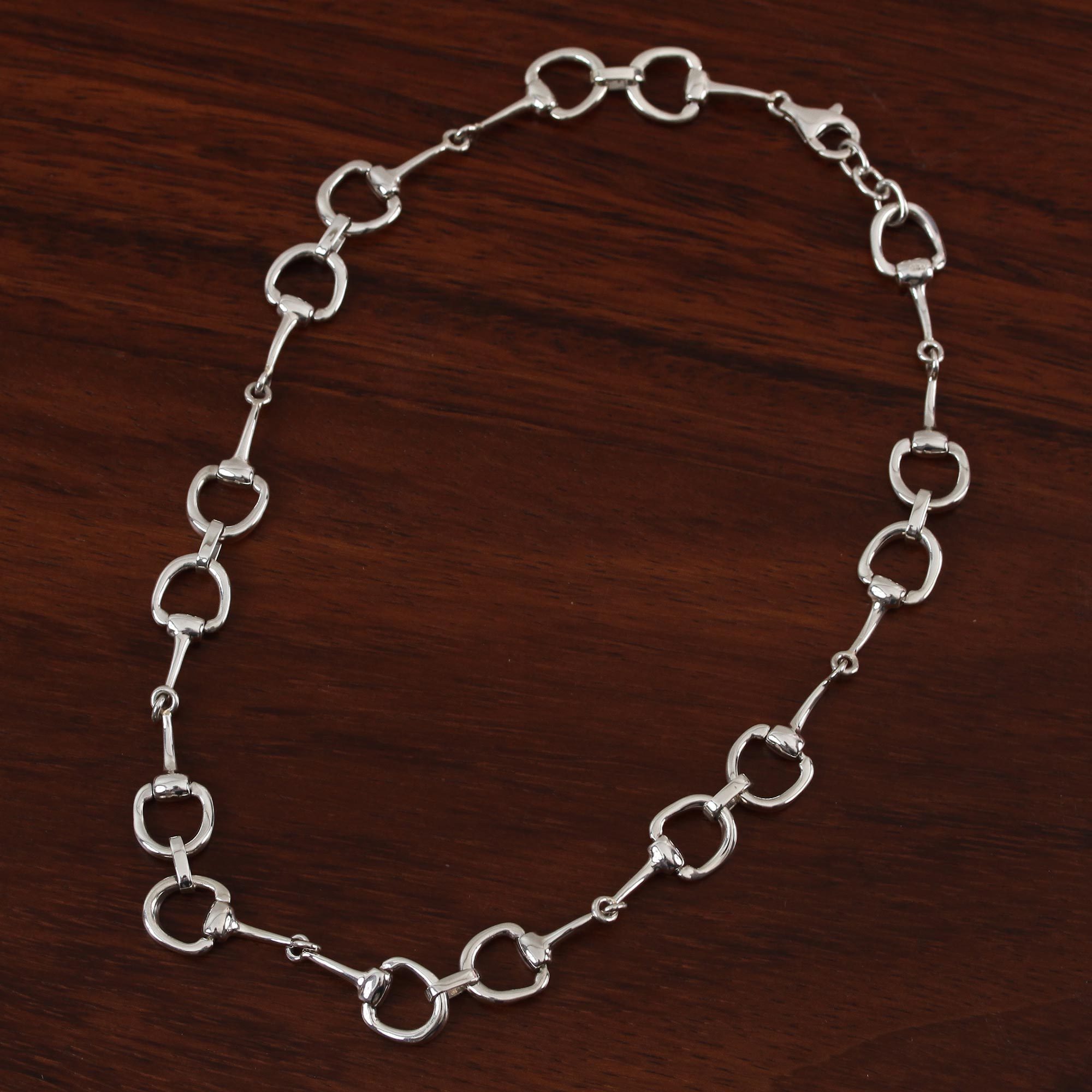 Sterling Silver Stirrup Link Necklace from Mexico - Gleaming Stirrups ...