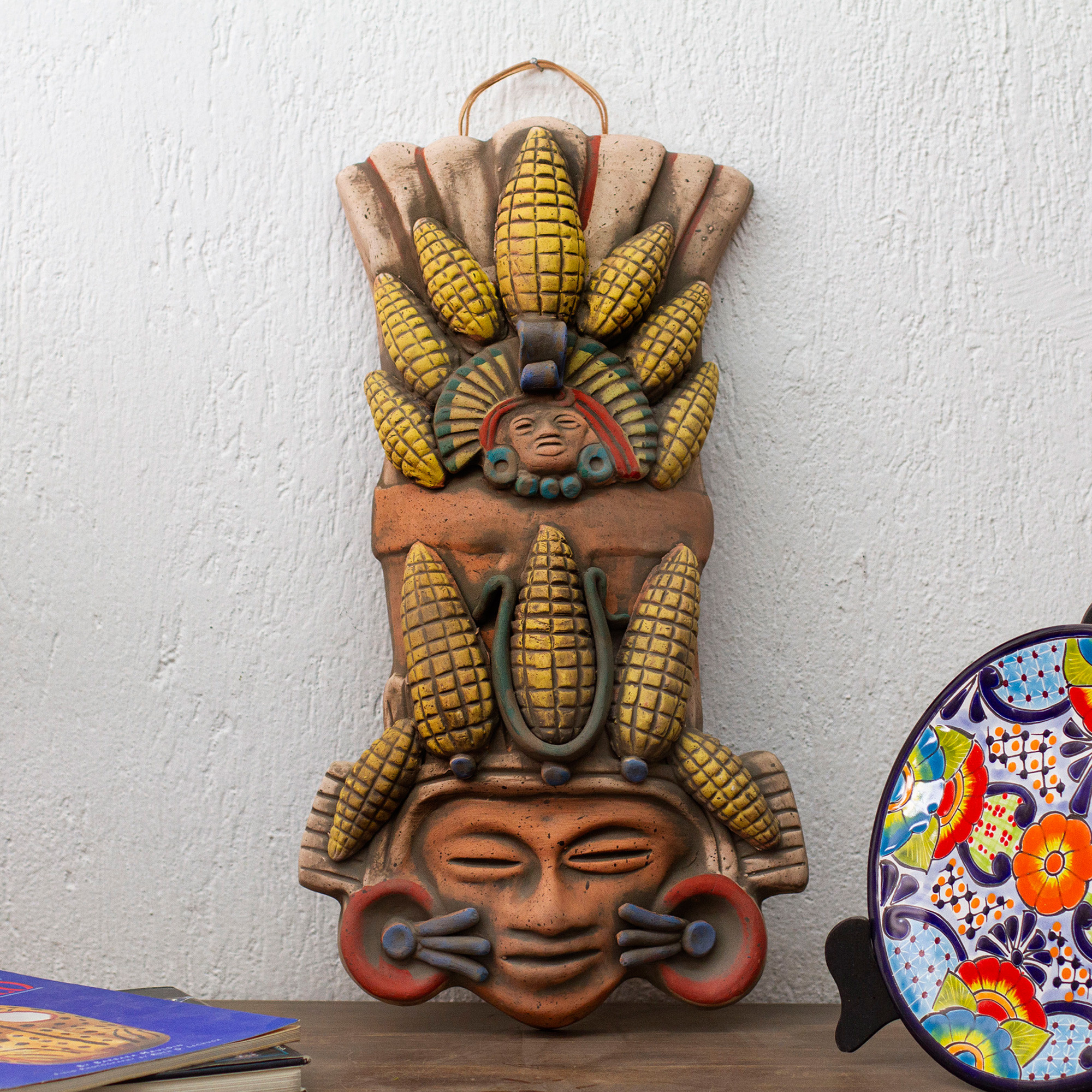 Handcrafted Ceramic Corn Guardian Mask Wall Art from Mexico - Maize ...