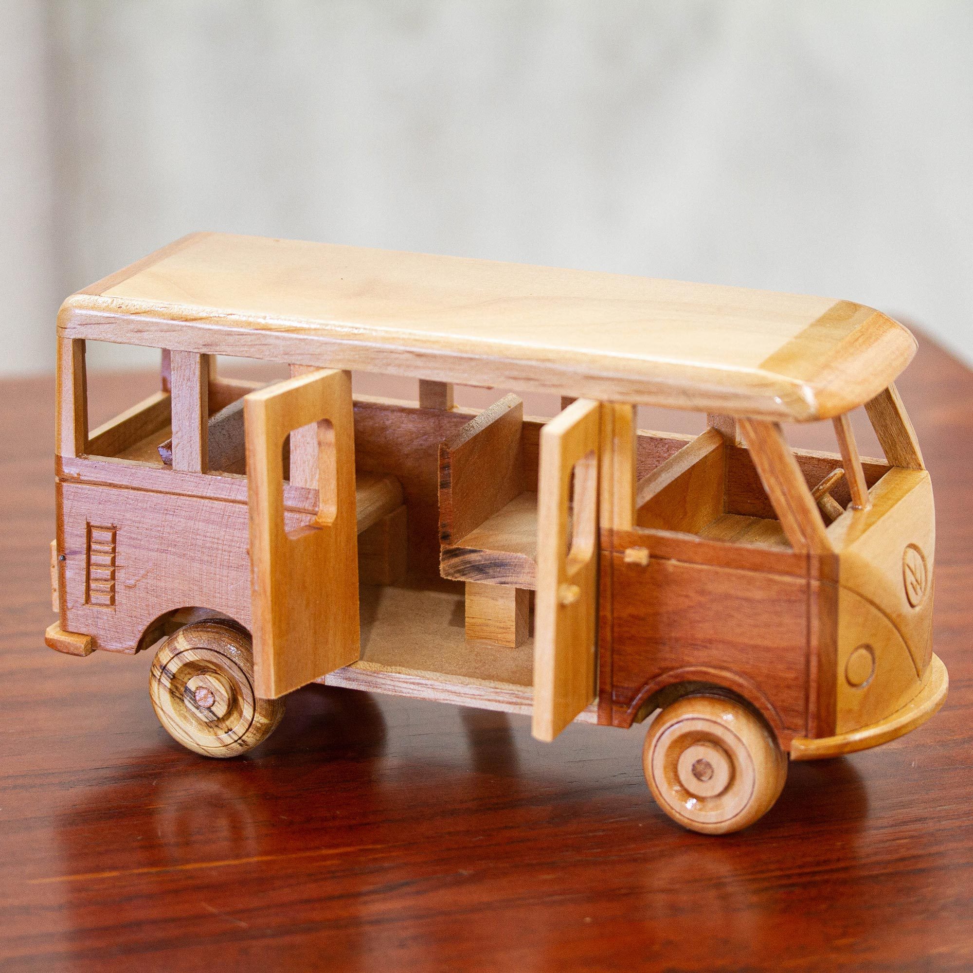 Whimsical Wood Combie Van Sculpture - Combie | NOVICA