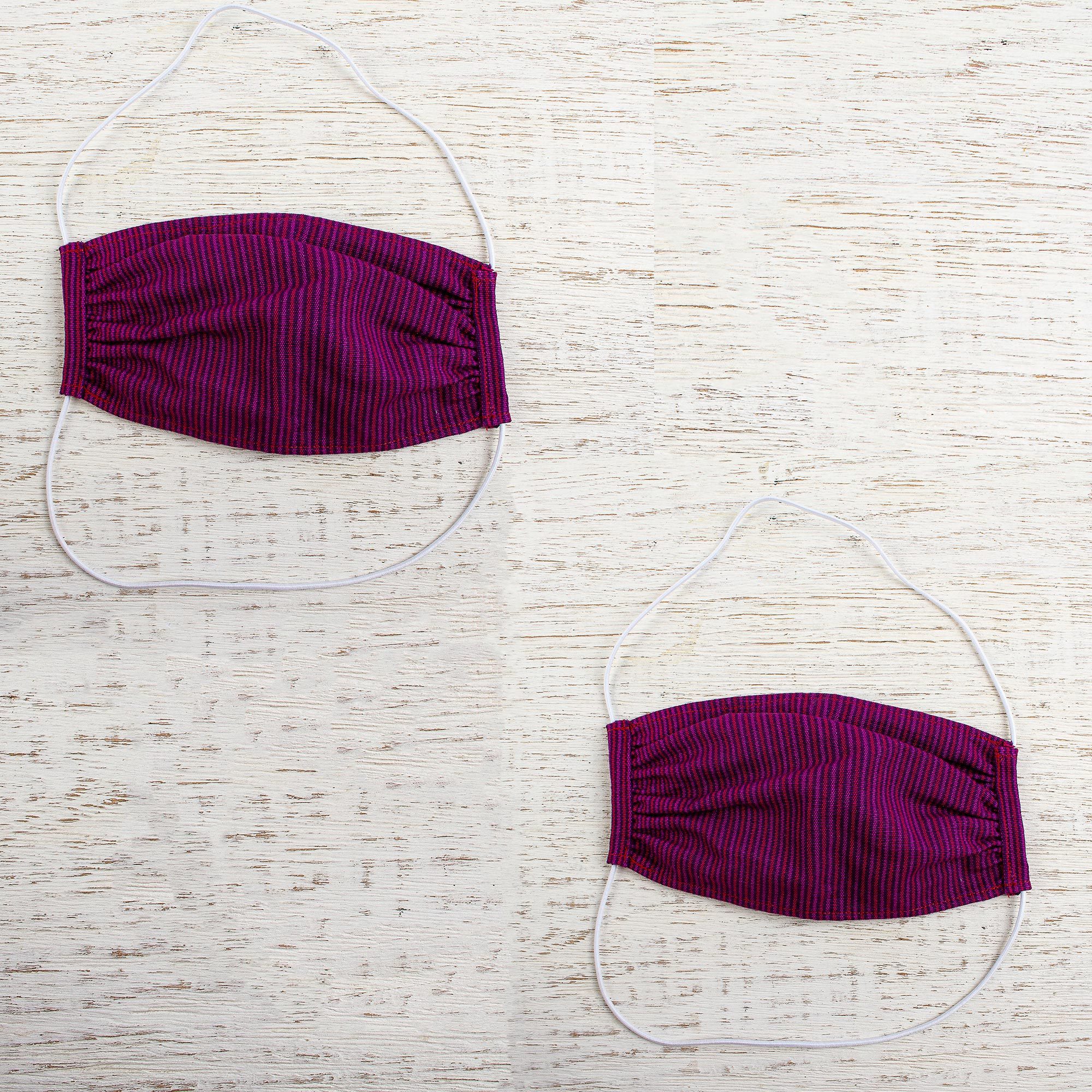 UNICEF Market | 2 Handwoven Red & Purple Pinstripe Cotton Face Masks ...