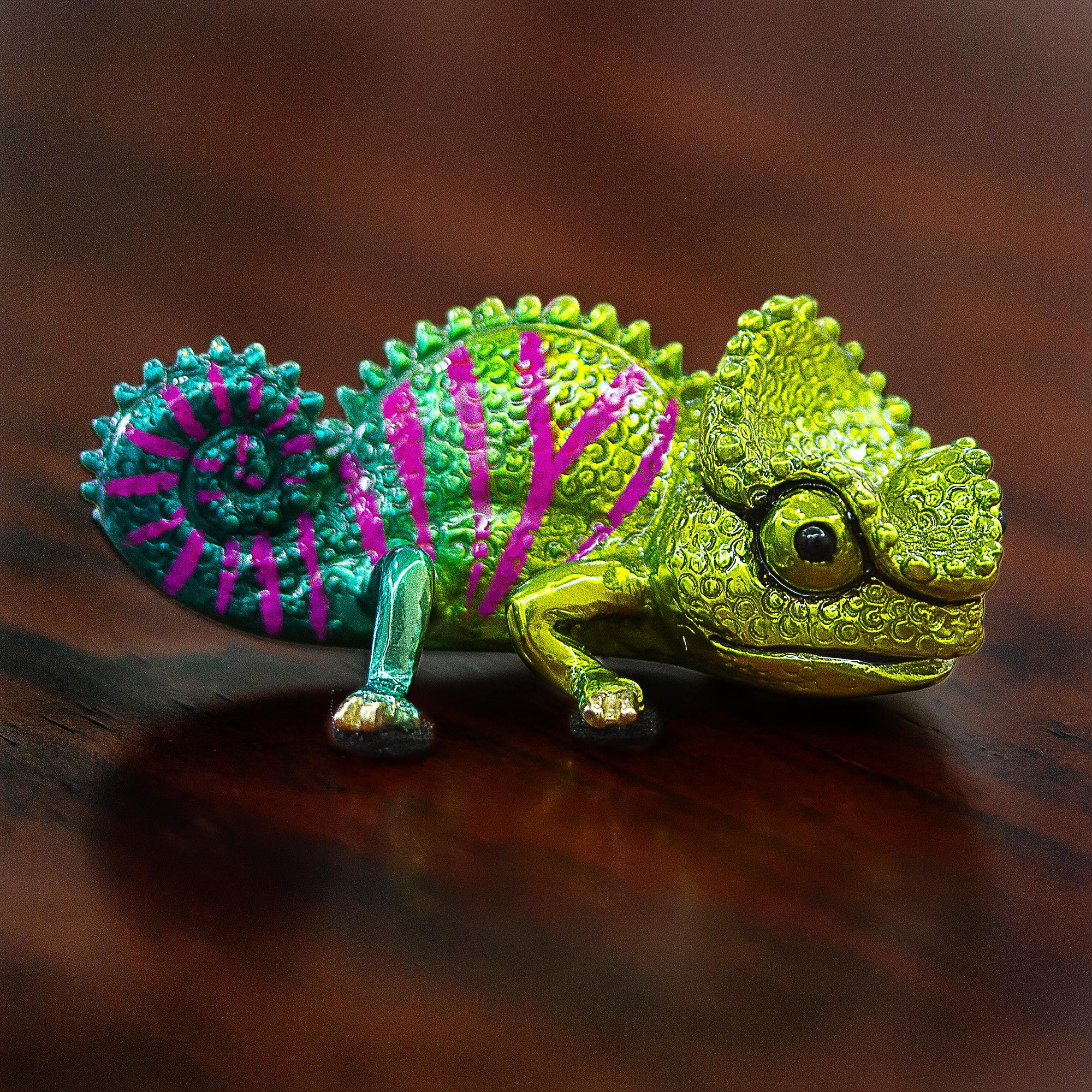 Green Chameleon Figurine Hand Cast from Bronze - Green Chameleon | NOVICA