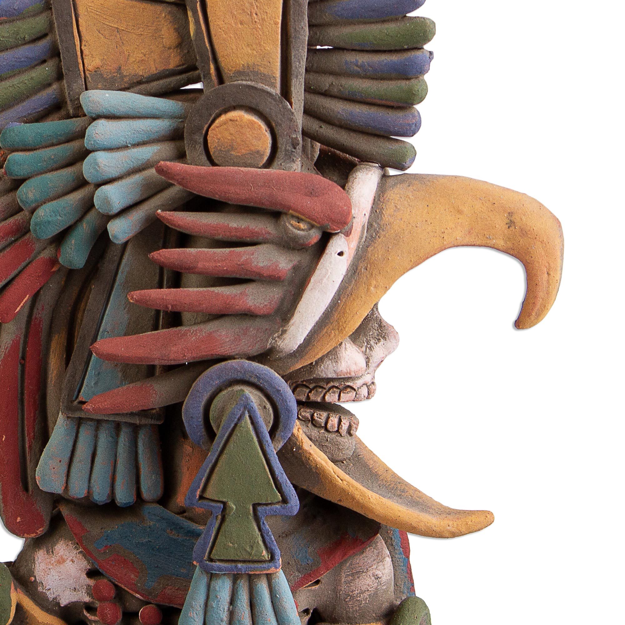 Aztec Eagle Knight Warrior Polychrome Ceramic Sculpture - Aztec Eagle ...